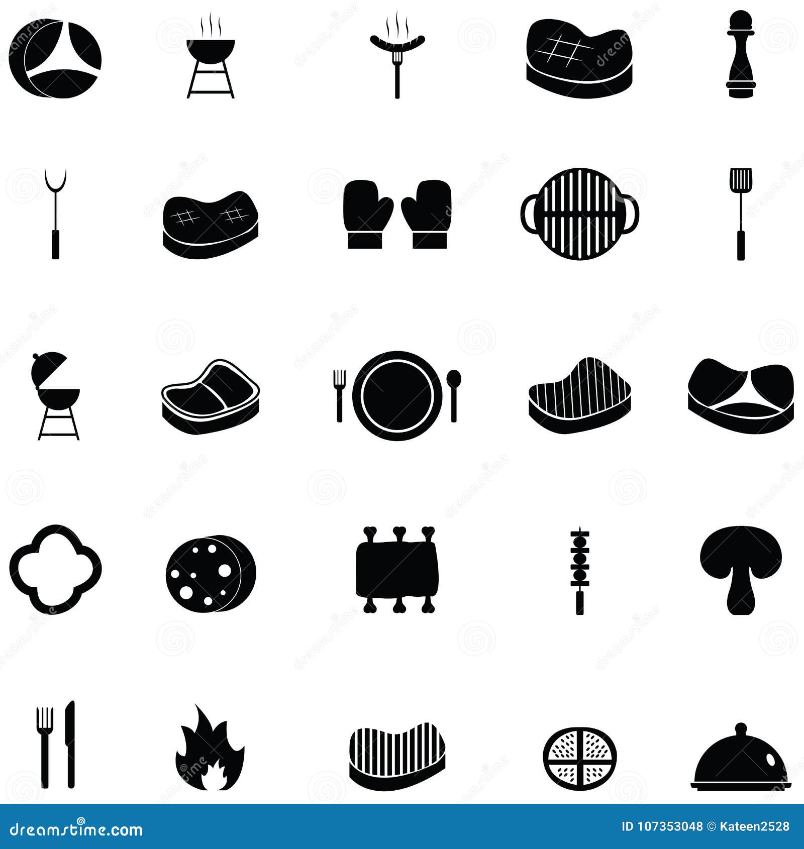 Steak icon set stock vector. Illustration of cook, black - 107353048