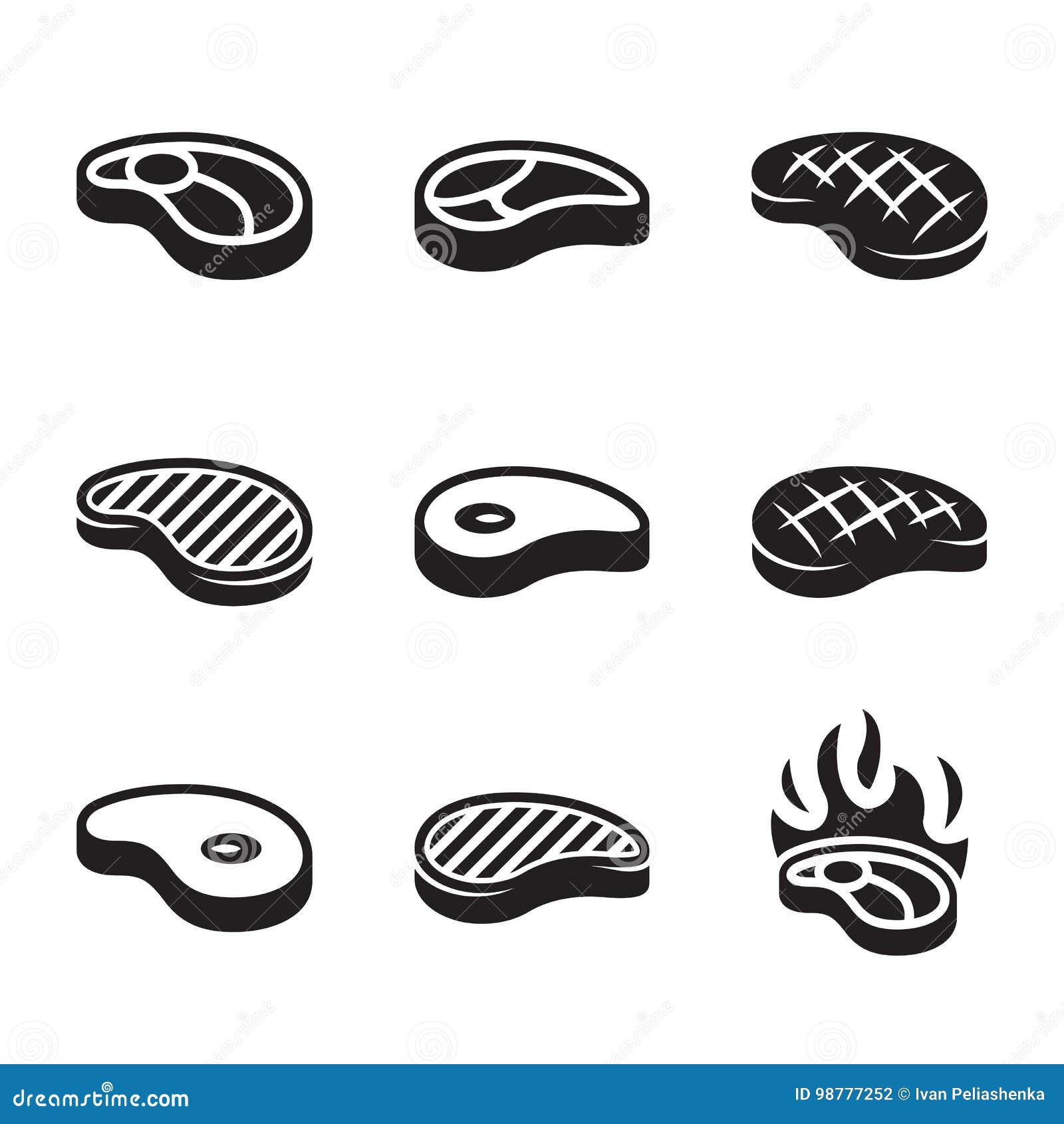 Steak Icons Set stock illustration. Illustration of pictogram - 98777252