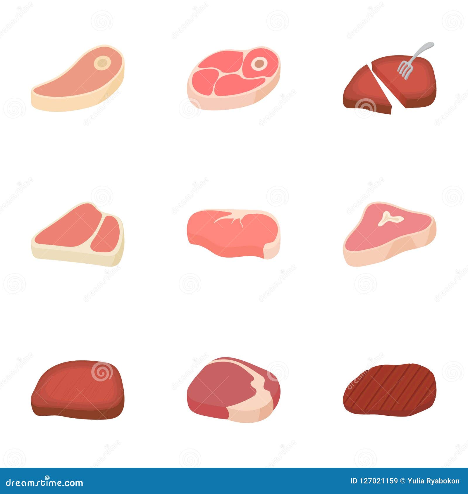 Steak Icons Set, Cartoon Style Stock Illustration - Illustration of ...
