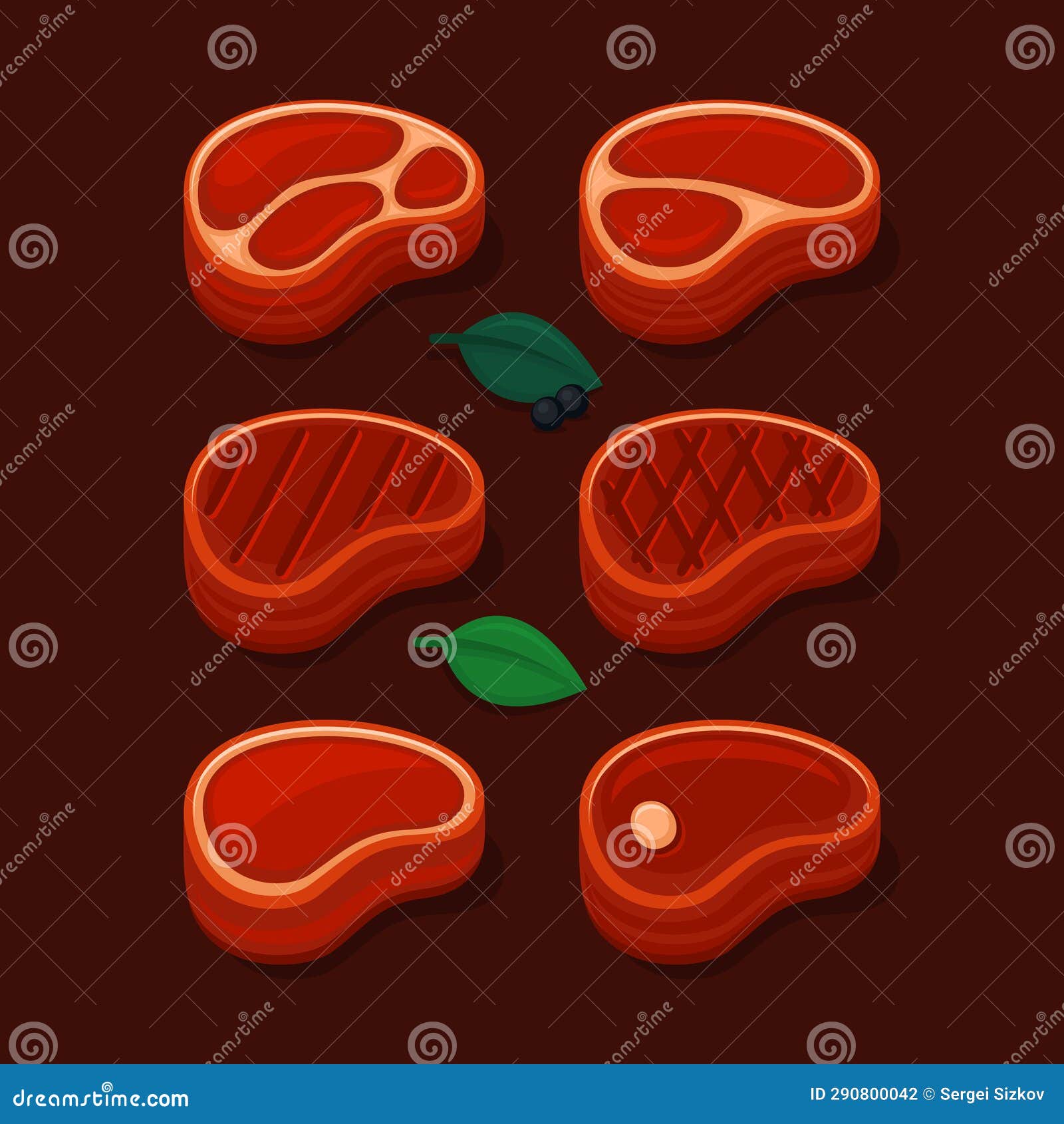 Steak Icons Set on Dark Background. Vector Stock Illustration ...