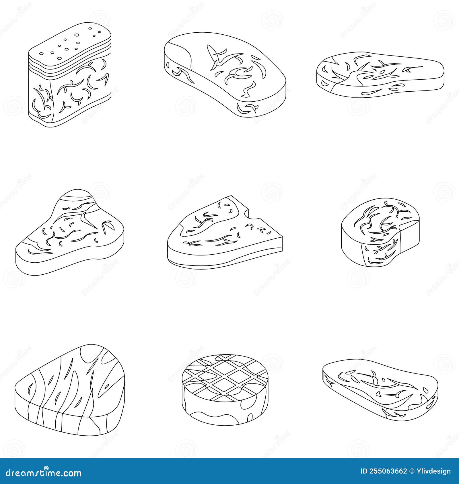 Steak Icons Set Vector Outline Stock Vector - Illustration of grilled ...