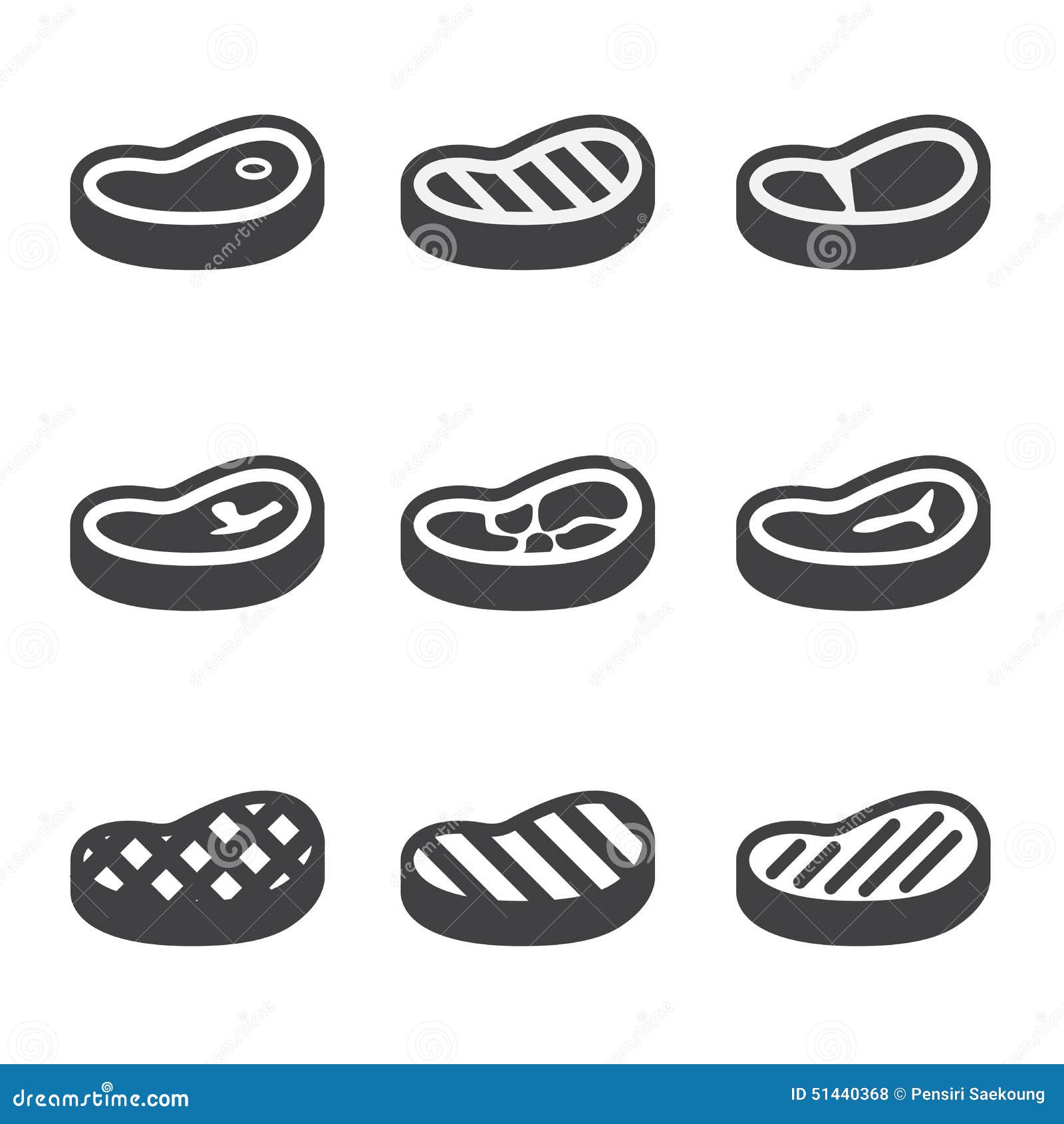 Steak Icons Set stock vector. Illustration of dinner - 51440368