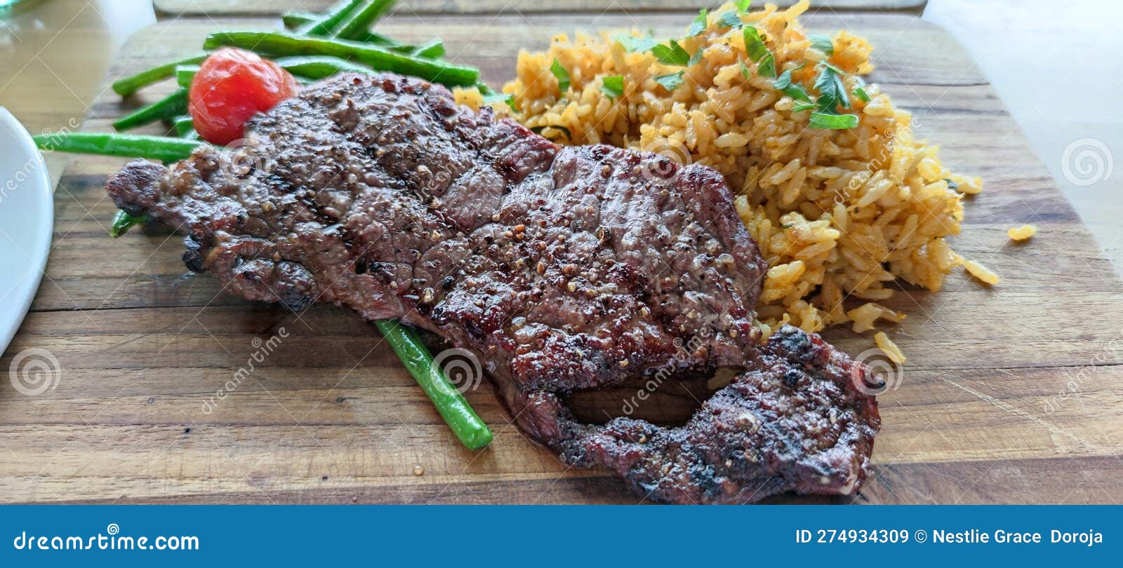 Steak and Java Rice in a Fine Dining Restaurant Stock Image - Image of ...
