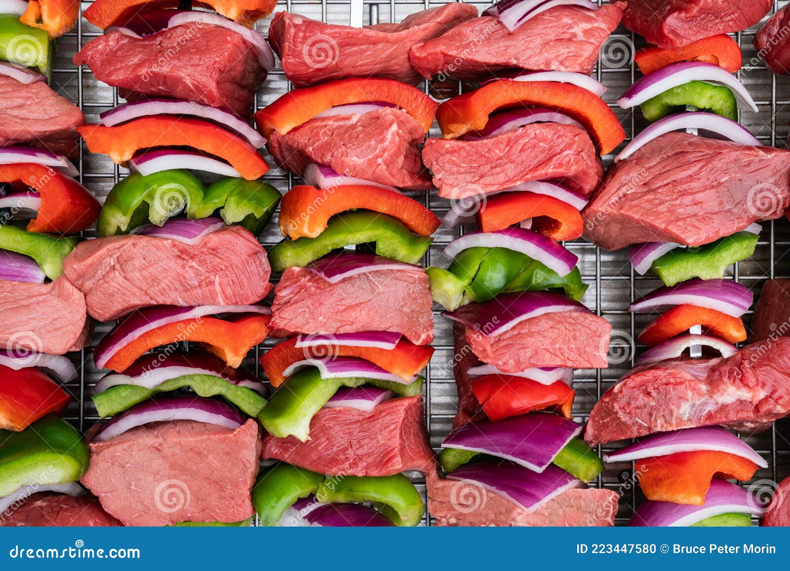 Steak Kabobs Ready for the Grill on a Wire Rack Stock Photo - Image of ...