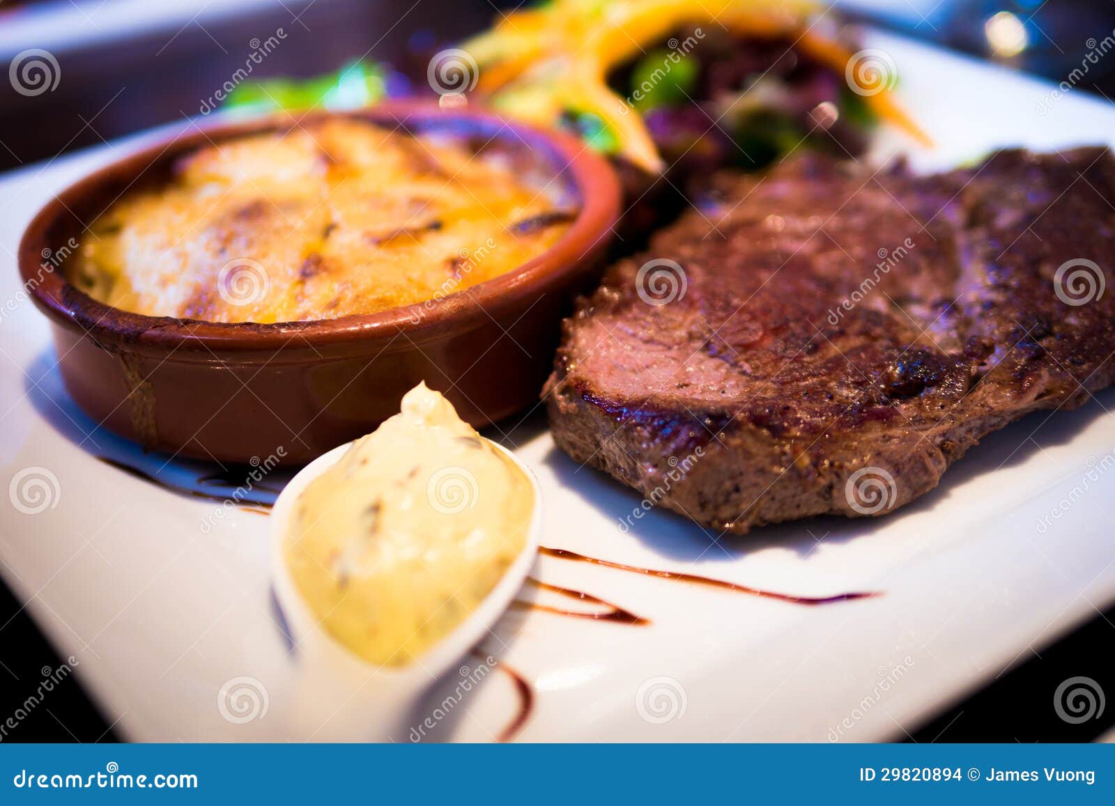 Steak with Mash Potato and Salad Stock Photo - Image of plate, potato ...