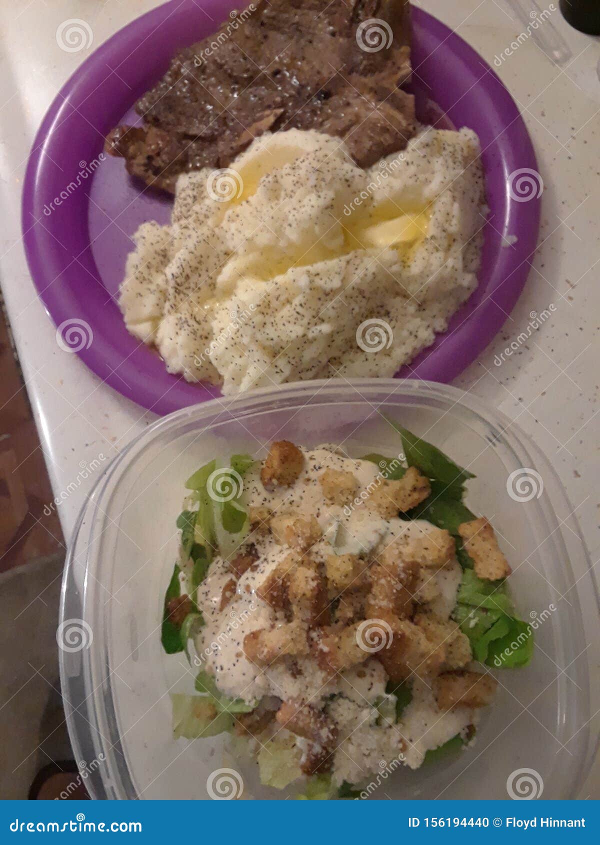 Steak mash potatoes stock photo. Image of salad, mash - 156194440