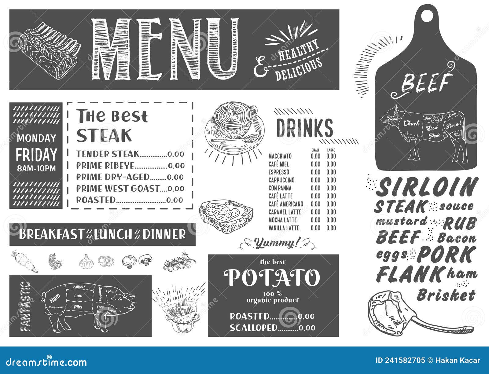 Steak Menu for Restaurant and Cafe Stock Illustration - Illustration of ...