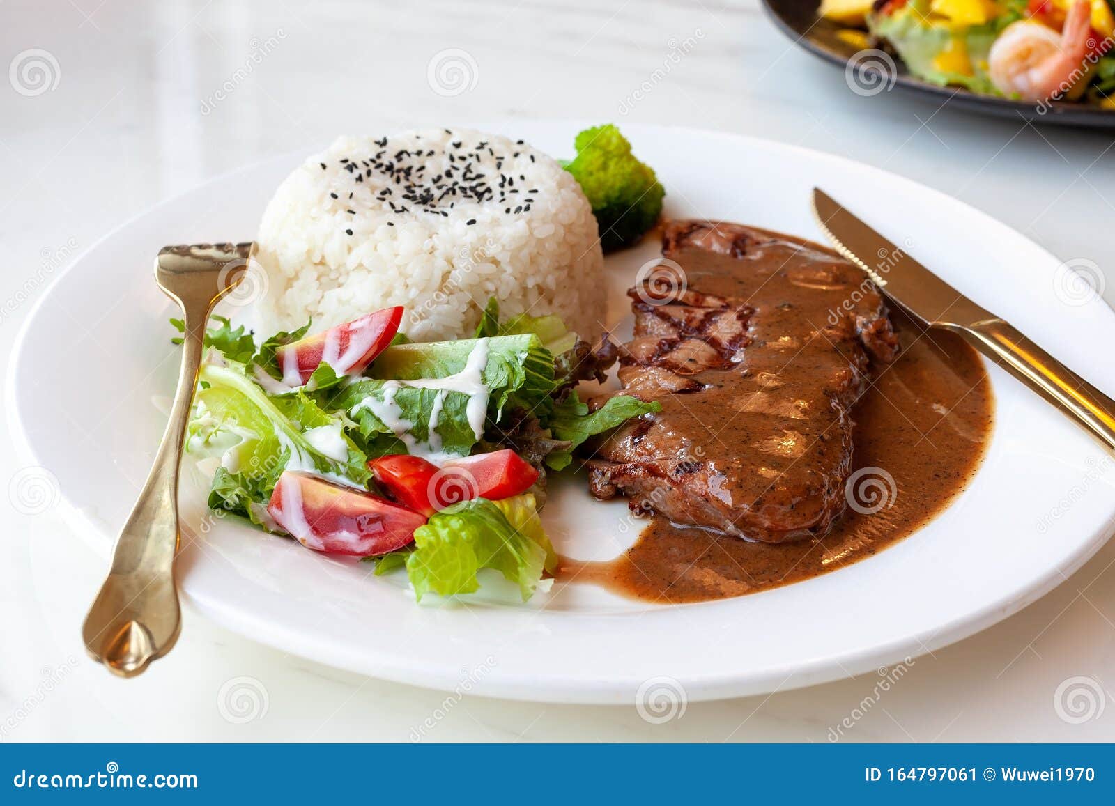 Steak rice stock image. Image of tomato, steak, black - 164797061
