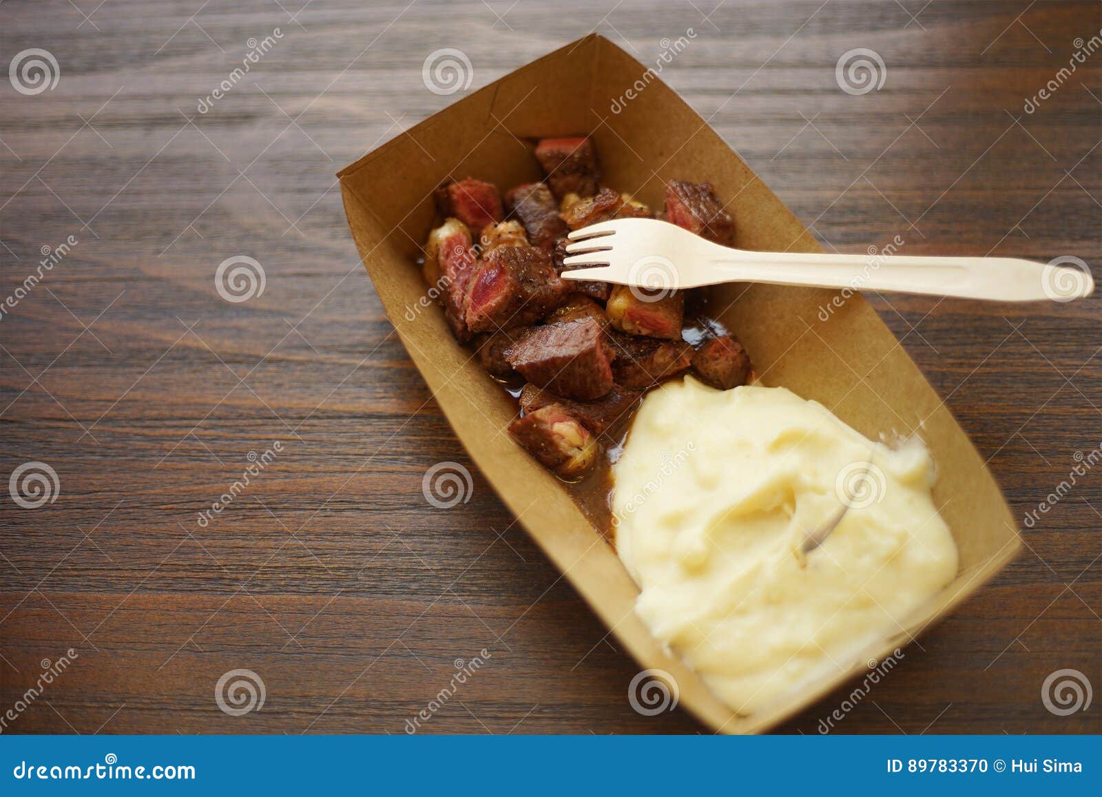 Steak in Paper Plate with Mashed Potato As Side Dish Stock Photo ...