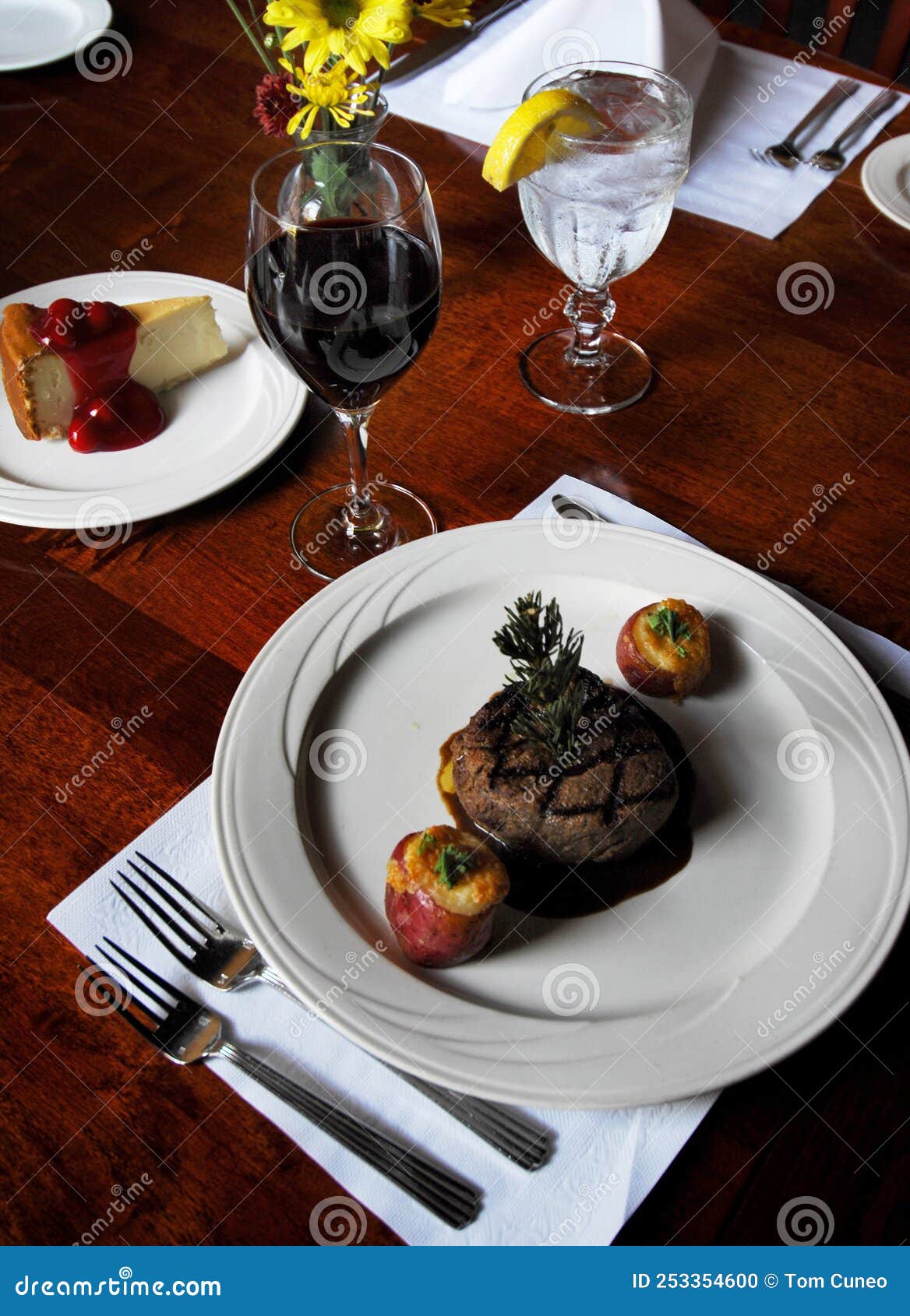 Fine Dining Steak Dinner with Wine Stock Photo - Image of dinner, high ...