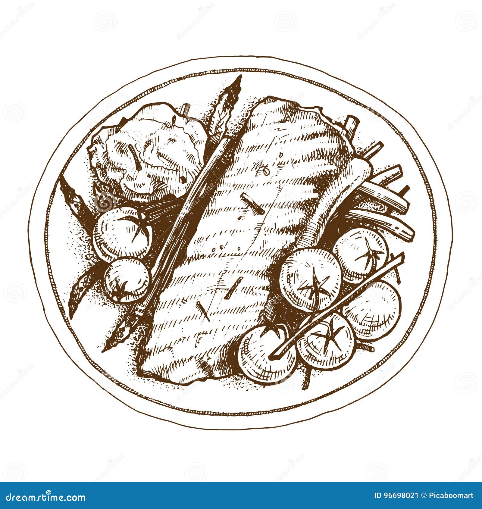 Steak Plate Vector Illustration Hand Drawing | CartoonDealer.com #96698021