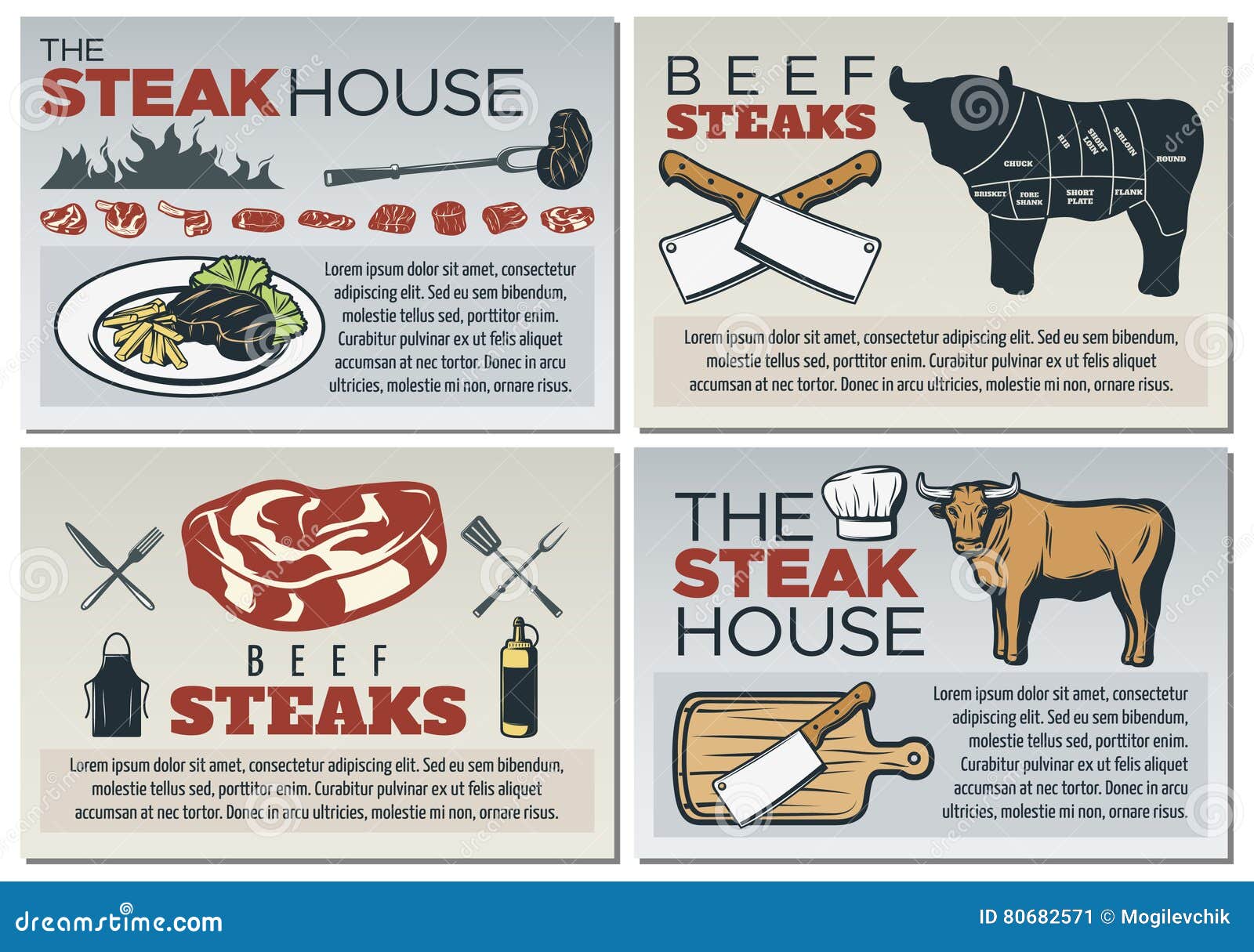 Steak Poster Template, Vector Menu For Steakhouse Or Butchery Shop ...