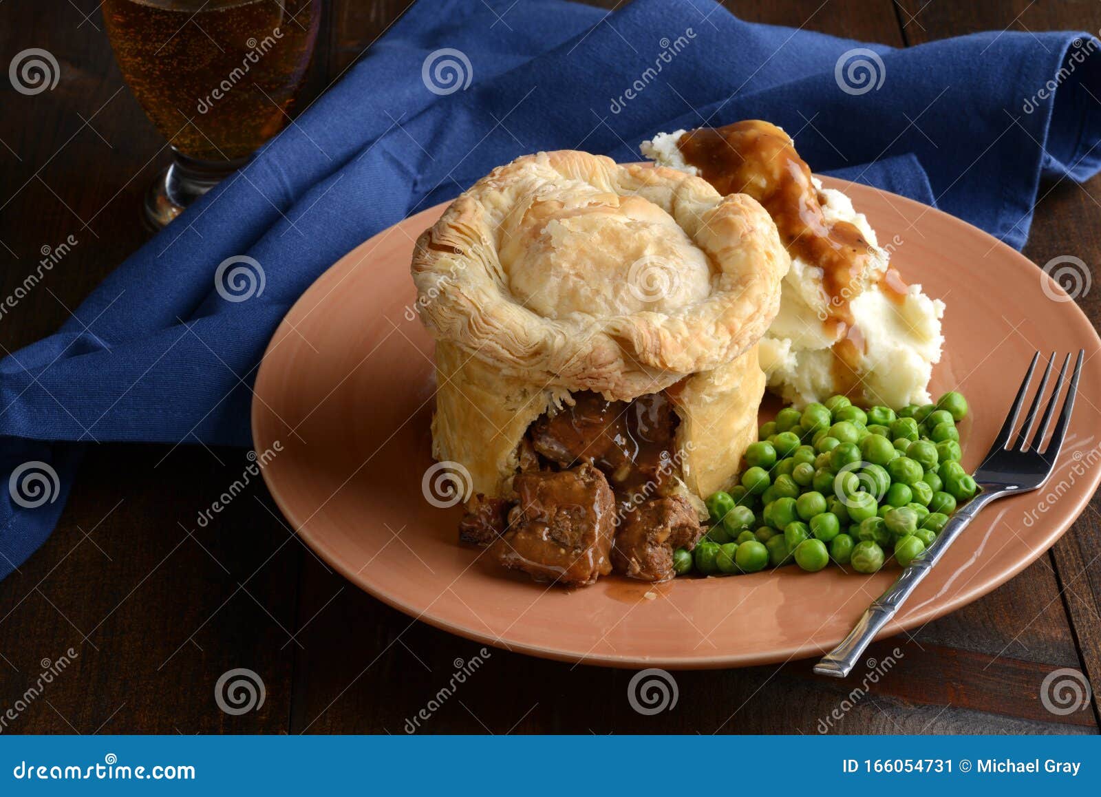 Steak pub pie with gravy stock image. Image of plate - 166054731