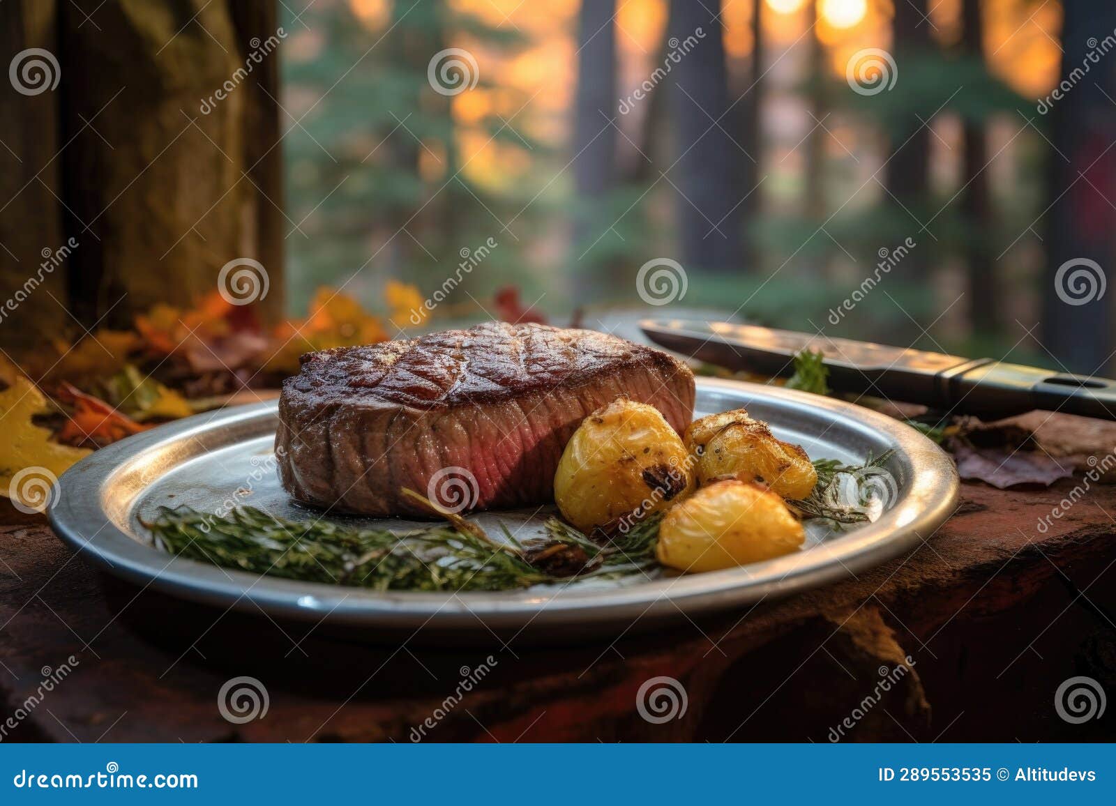 Steak Resting on a Plate with Grill in Background Stock Illustration ...