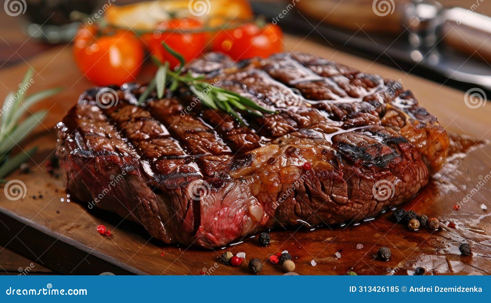 Steak Rib-eye Cooked To Perfection Stock Image - Image of white ...