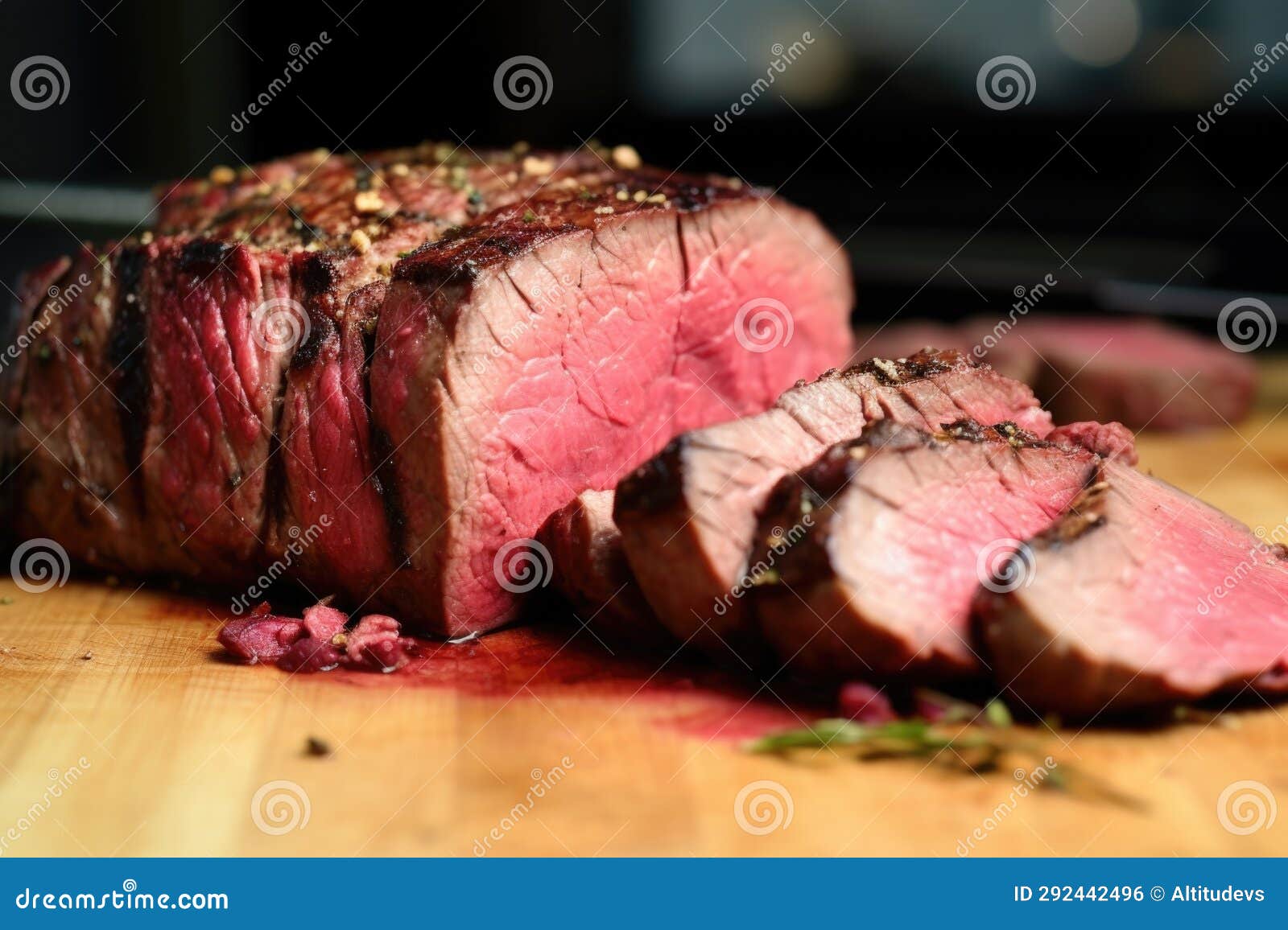 Steak Side View, Showing Rosy Interior after Slicing Stock Photo ...