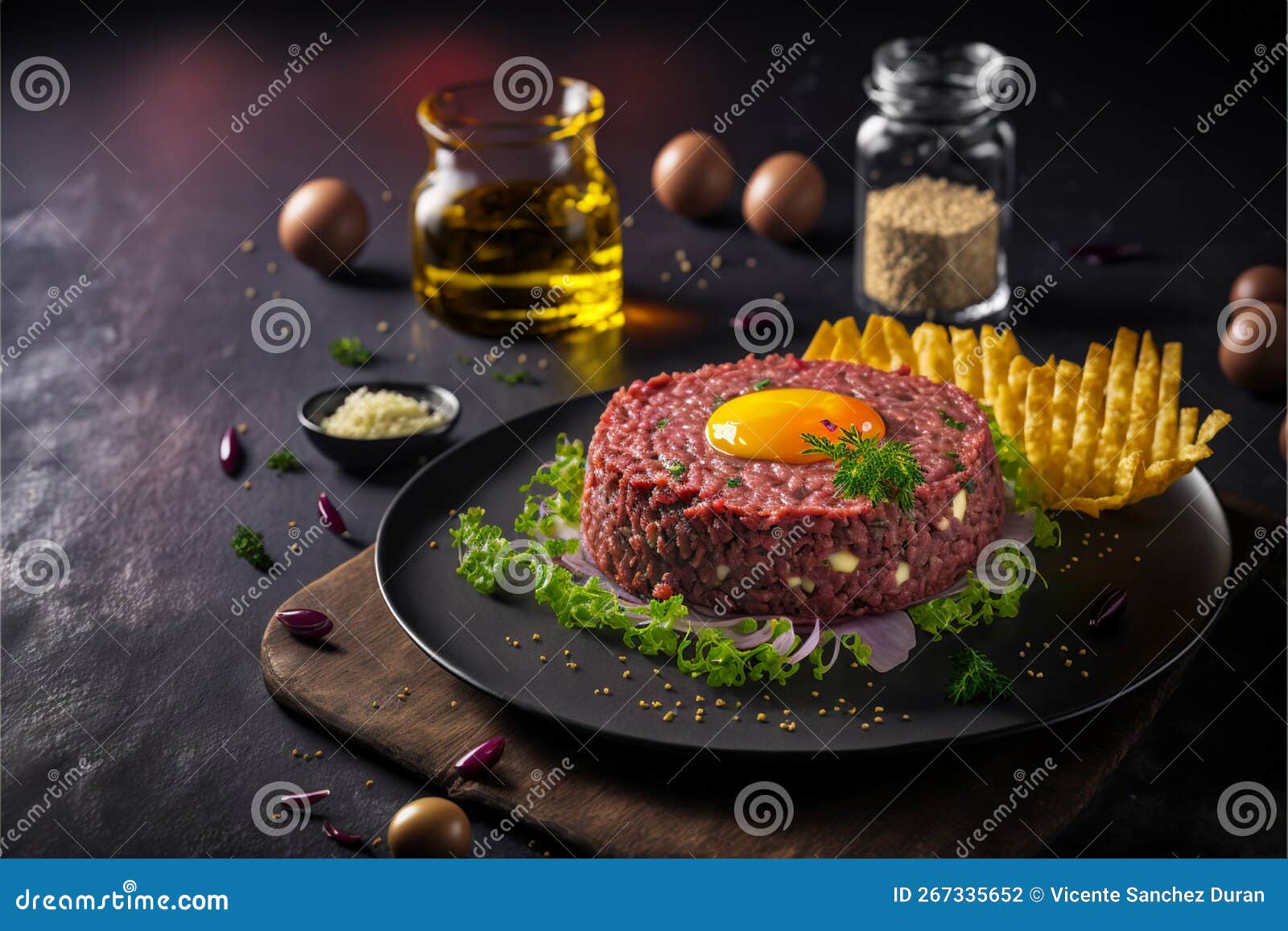 Steak Tartar in Black Plate. GENERATIVE AI Stock Illustration ...