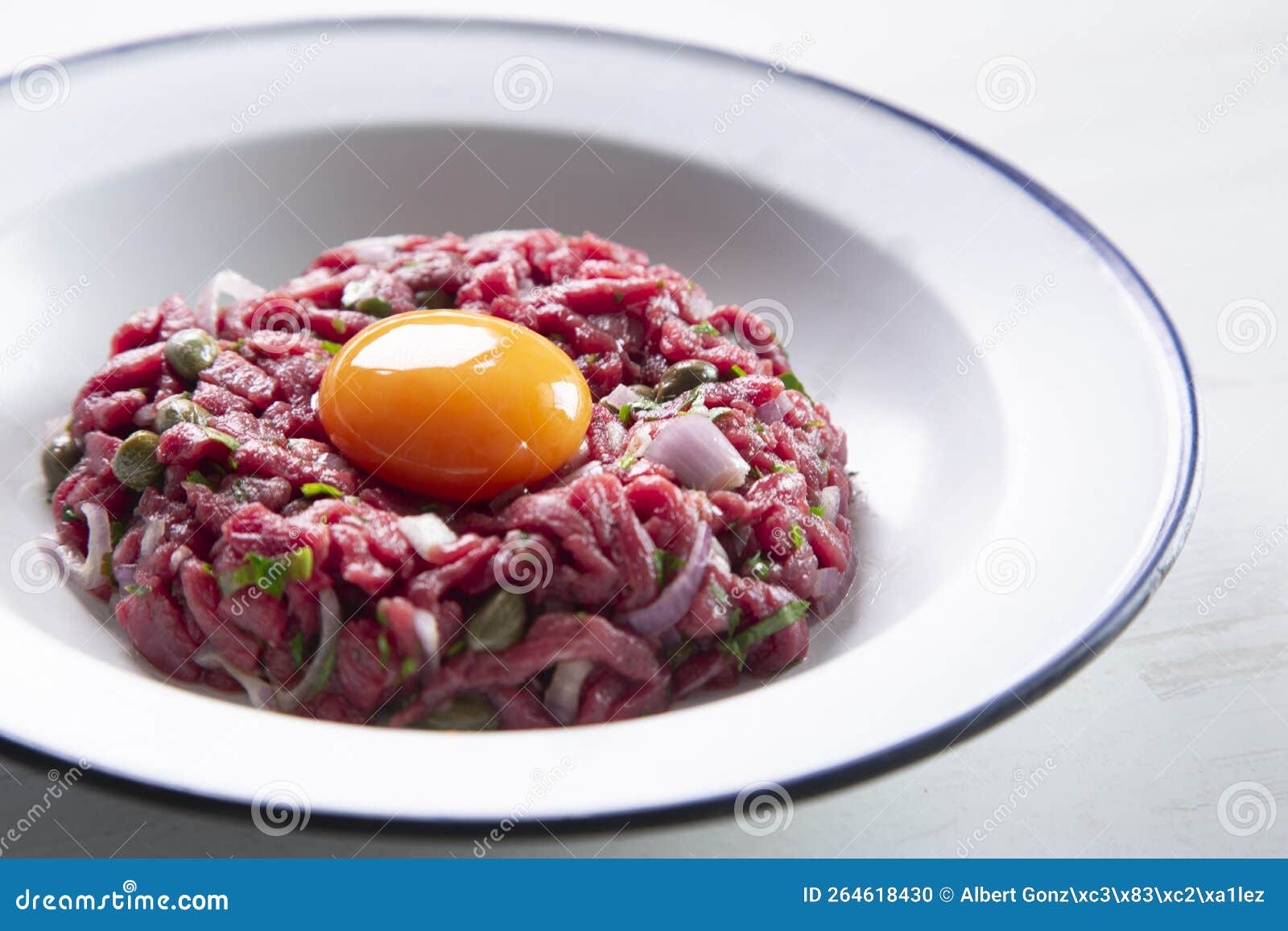 Steak Tartar with egg. stock photo. Image of minced - 264618430