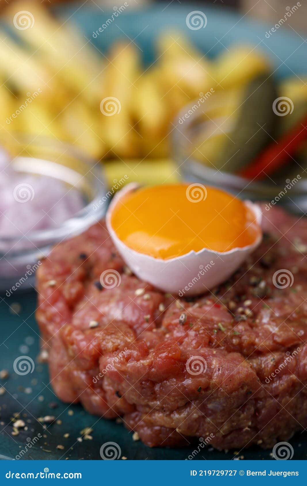 Steak tartare with egg stock image. Image of ingredient - 219729727