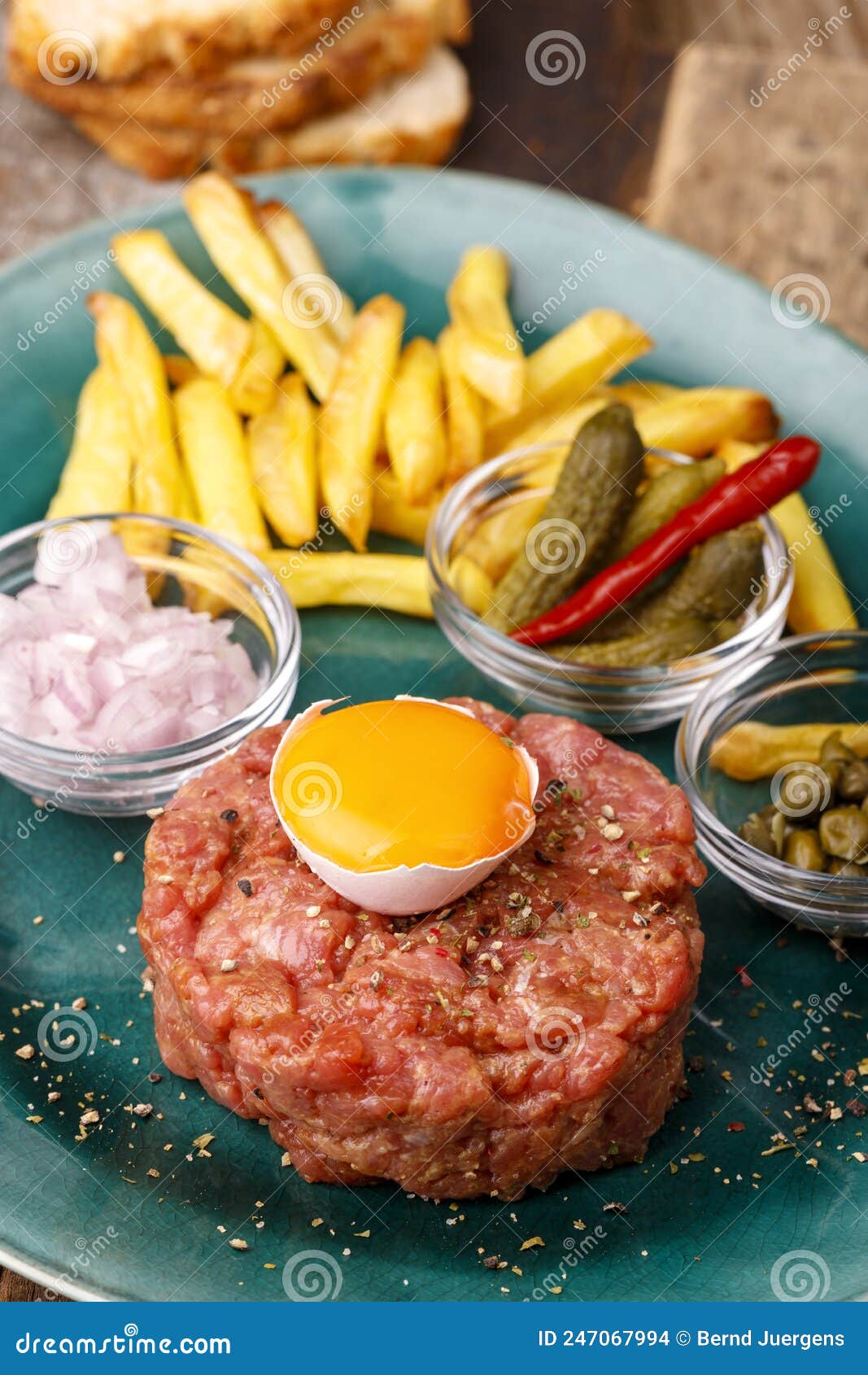 Steak tartare with egg stock photo. Image of open, dish - 247067994
