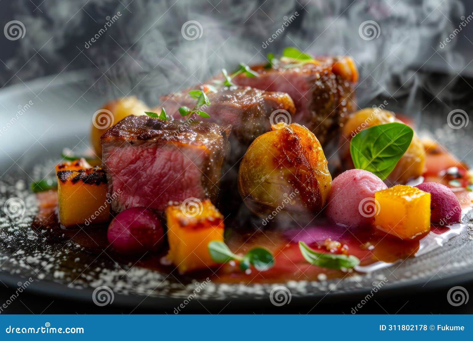 Steak and Vegetables with Artistic Plating. Stock Photo - Image of ...