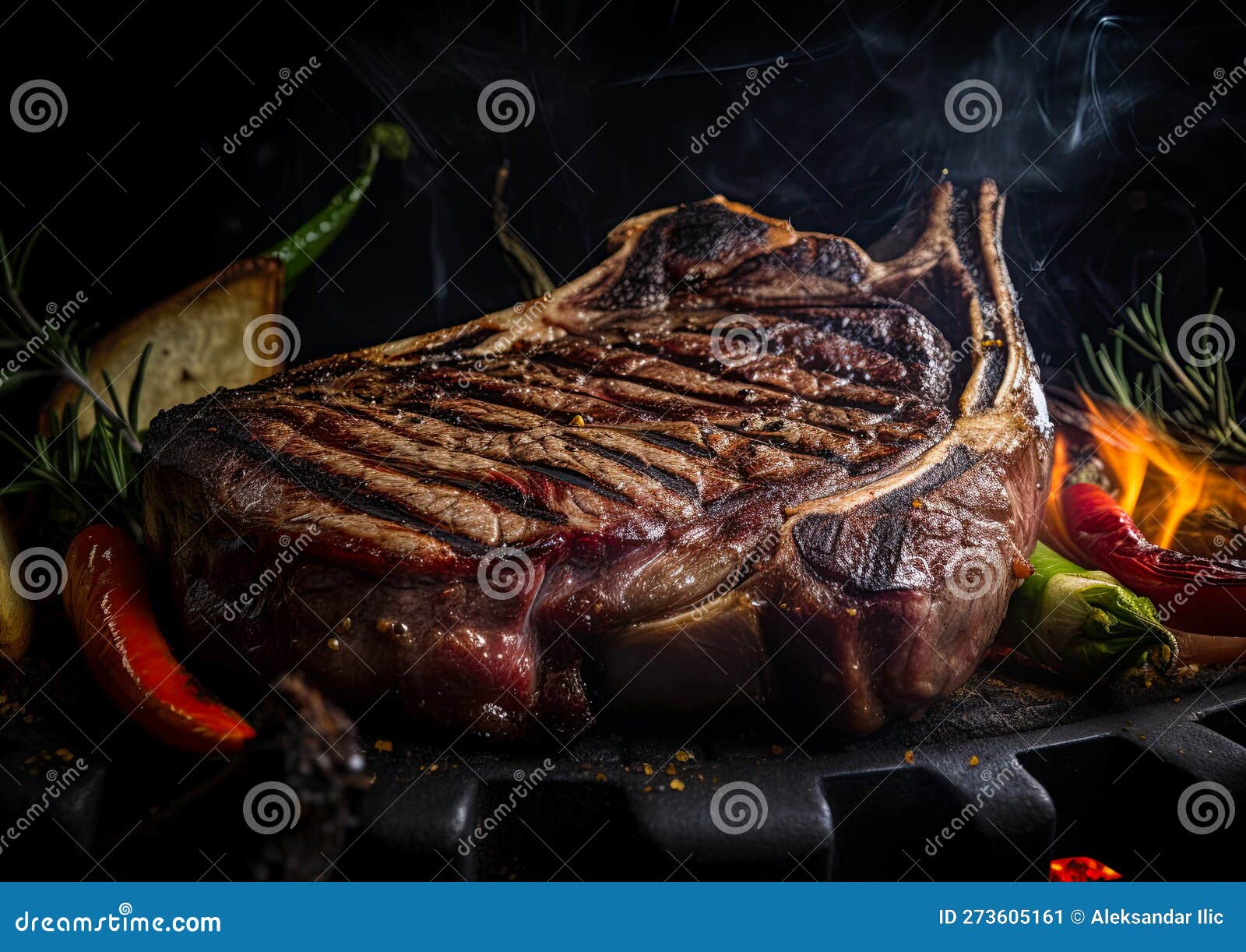 Steak and Vegetables Cooked on Barbecue Over the Fire. Generative Ai ...