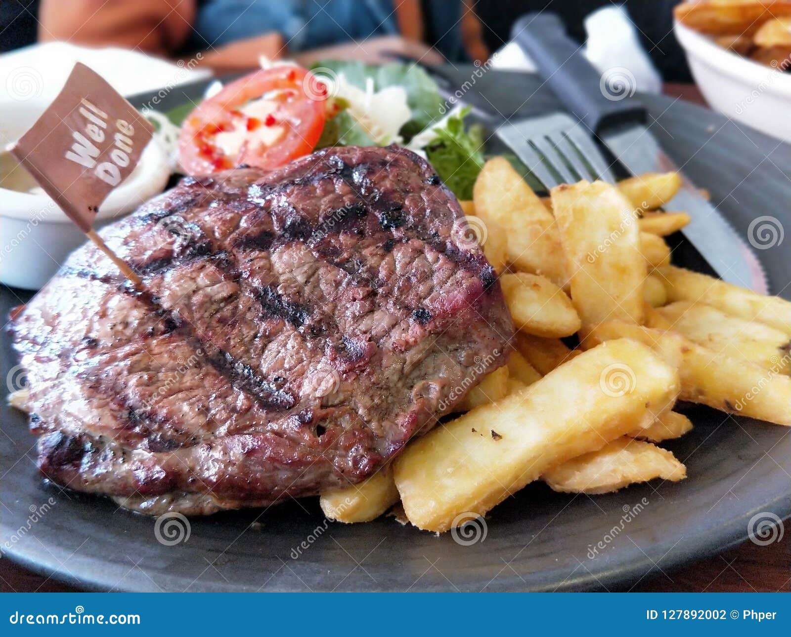 Steak with a Well Done Flag Stock Photo - Image of sauce, flag: 127892002