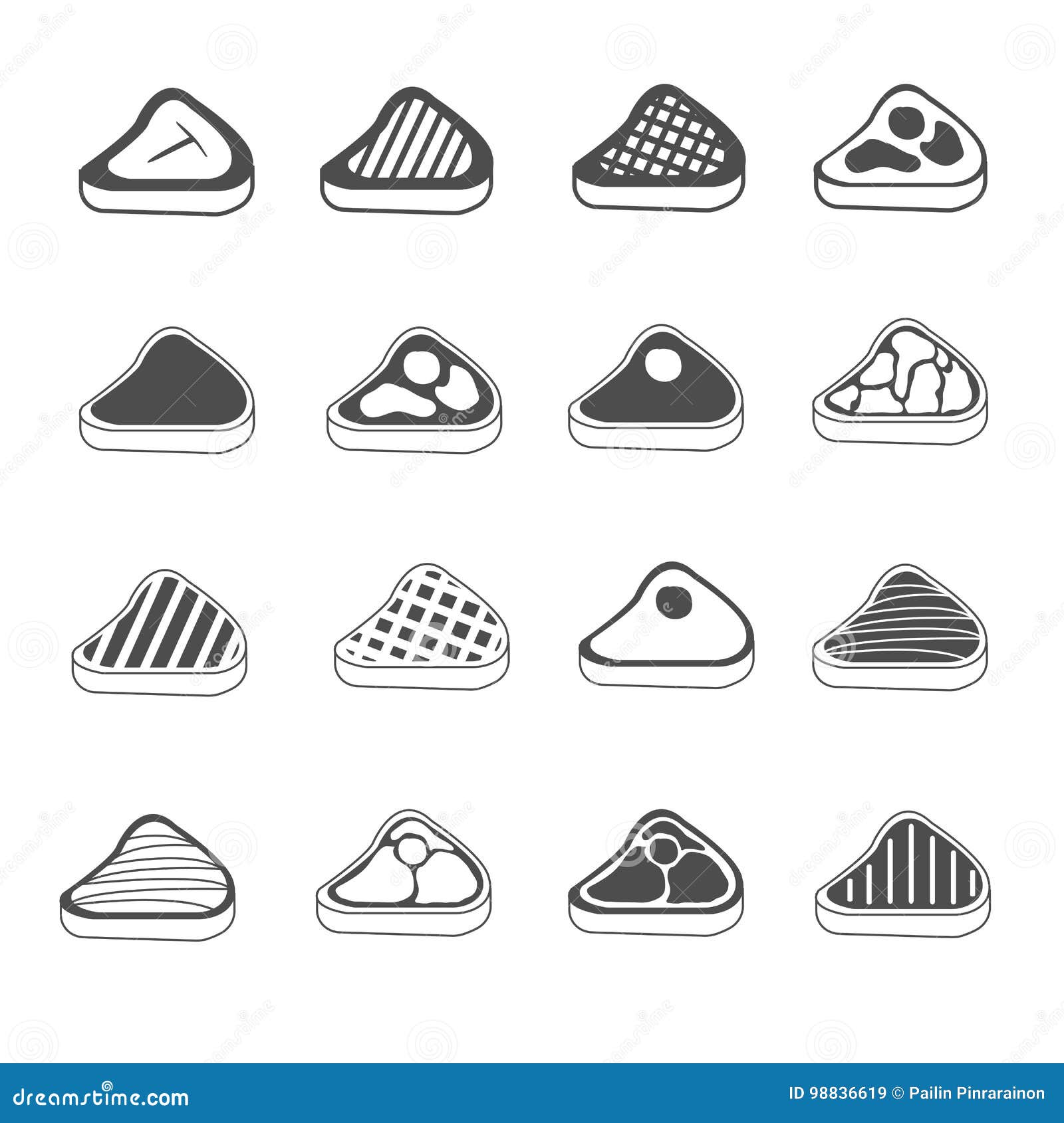 Steak icons set vector stock vector. Illustration of plate - 98836619