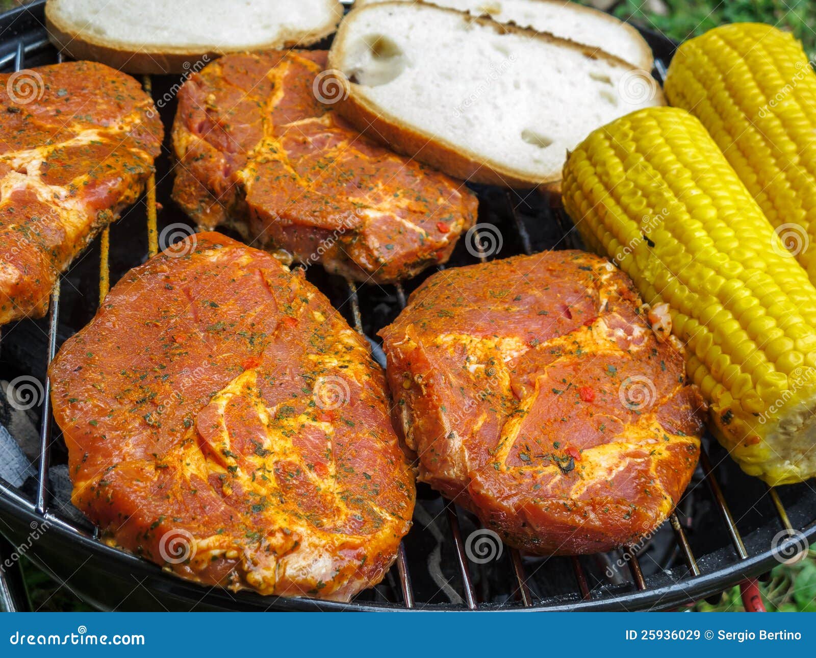 Steaks, Bread and Corn on Cob Stock Image - Image of steak, coals: 25936029