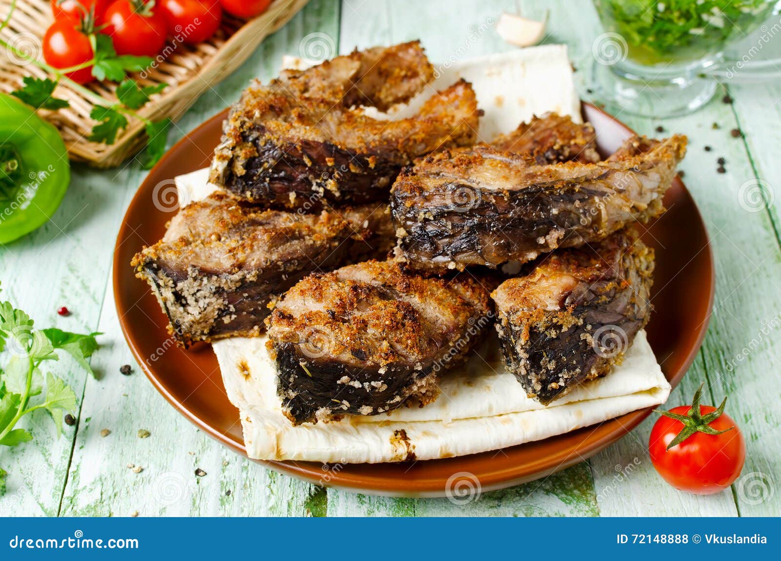 Steaks of Carp in Bread Crumbs and Spices Stock Photo - Image of picnic ...