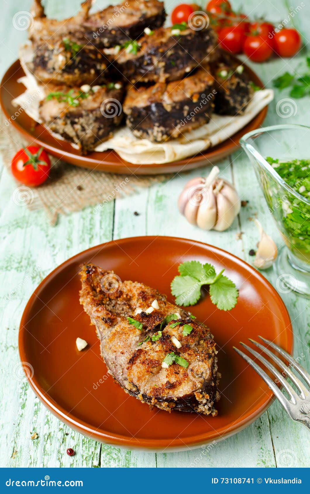 Steaks of Carp in Bread Crumbs and Spices Stock Image - Image of ...