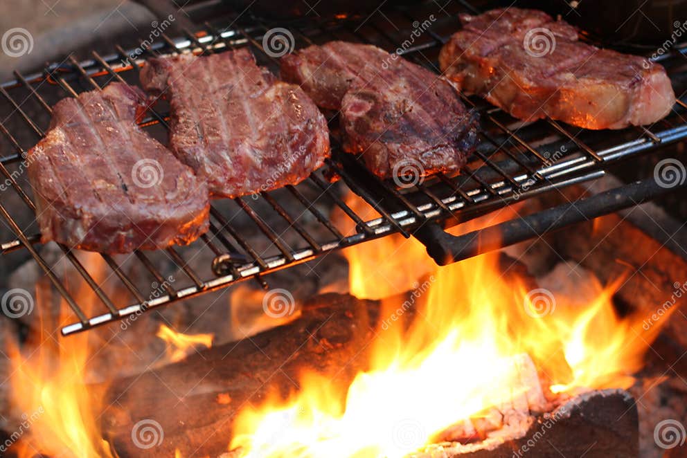 Steaks Cooking Over a Campfire Stock Image - Image of rare, steaks ...