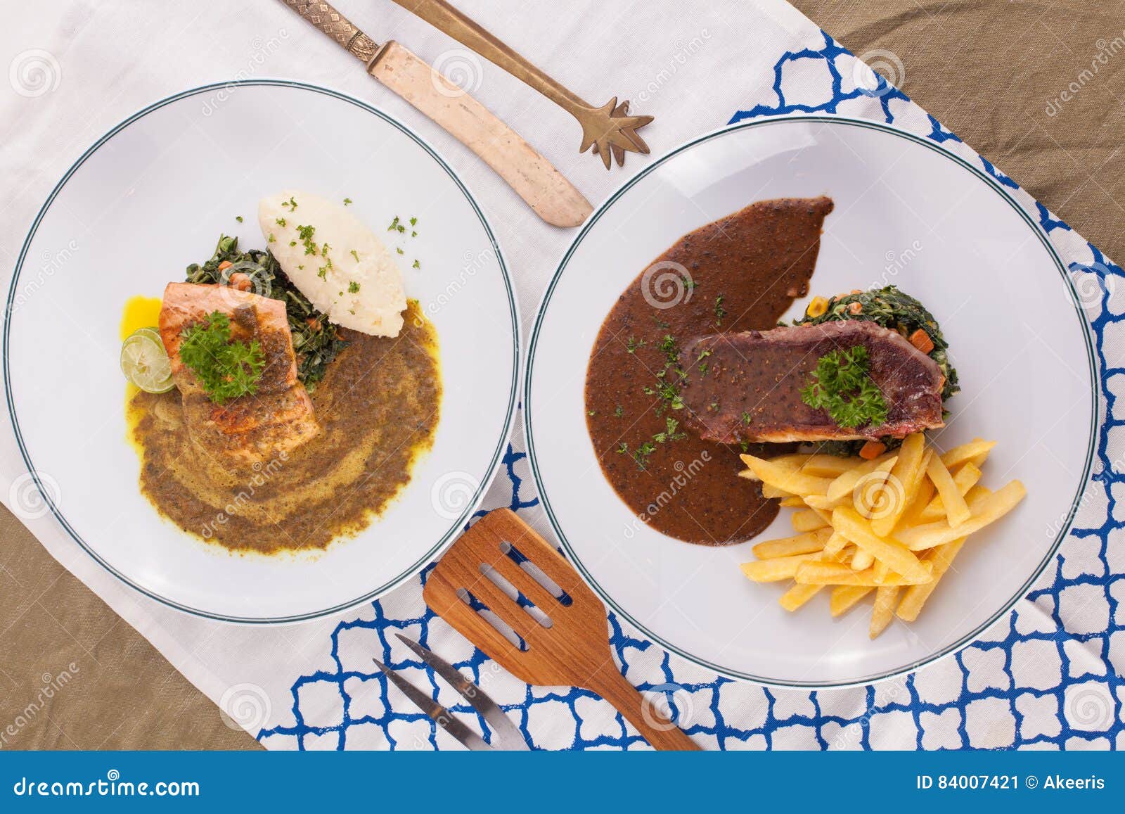 Steaks decor stock image. Image of fried, fork, fish - 84007421