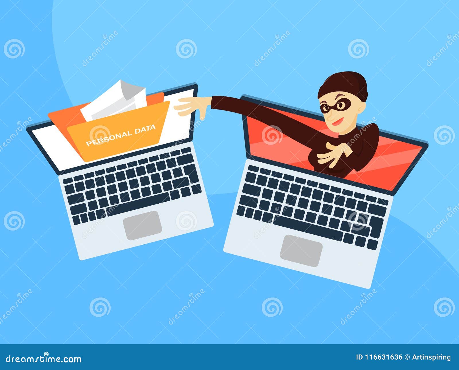 Stealing Data from Computer. Stock Vector - Illustration of phone, male ...