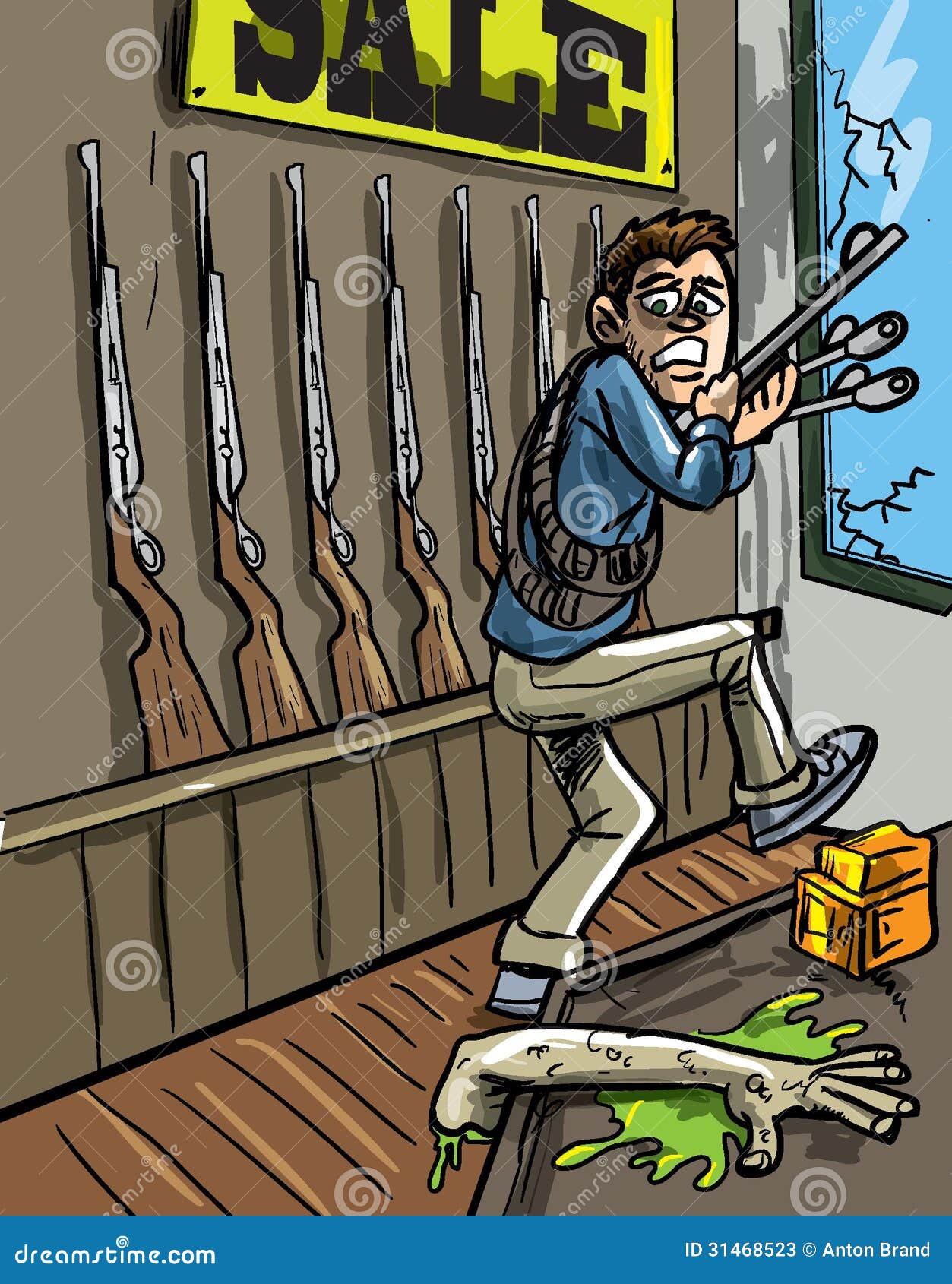 Stealing Guns from a Gun Shop Stock Illustration - Illustration of evil ...