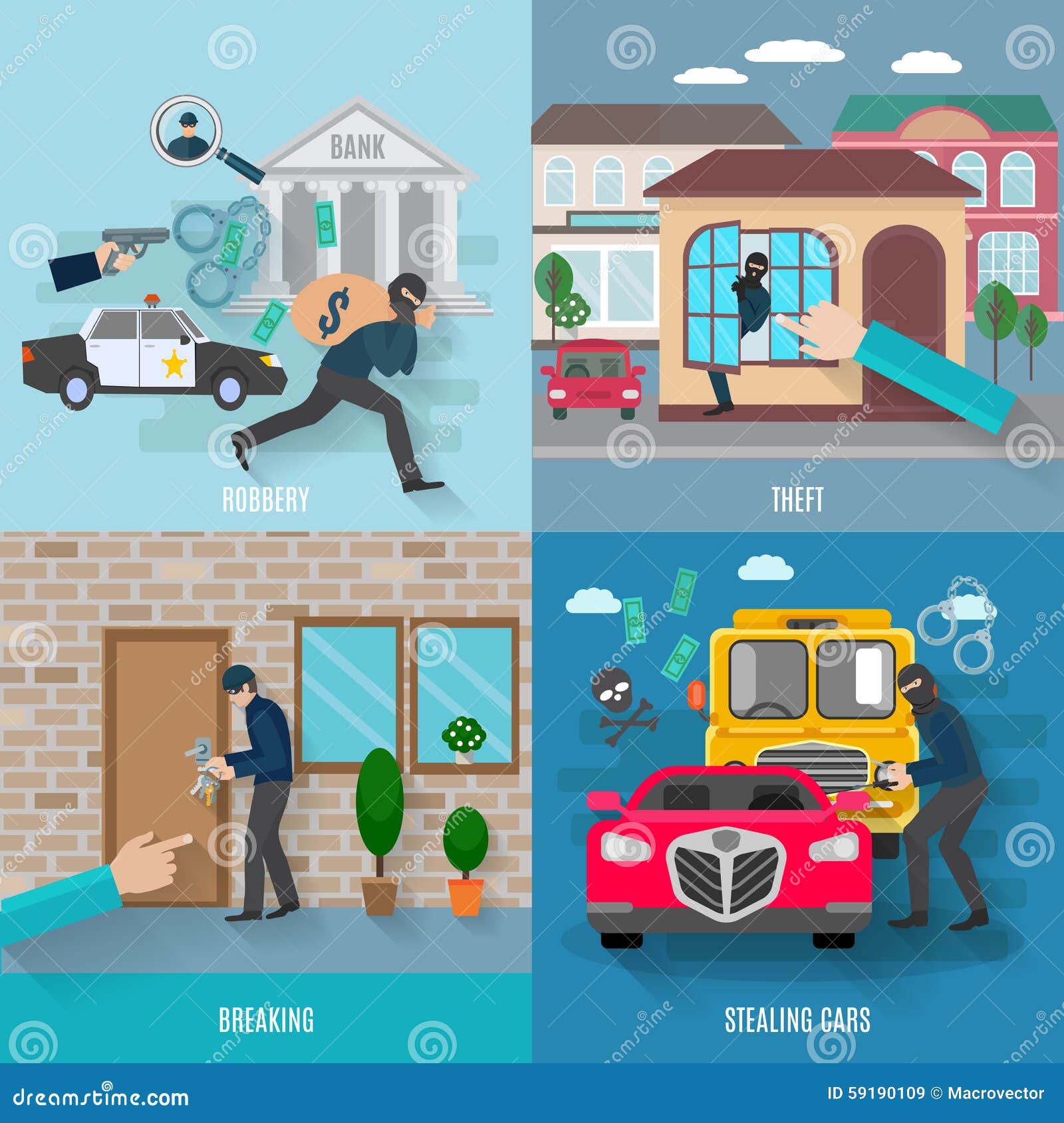 Stealing Icons Set stock vector. Illustration of media - 59190109