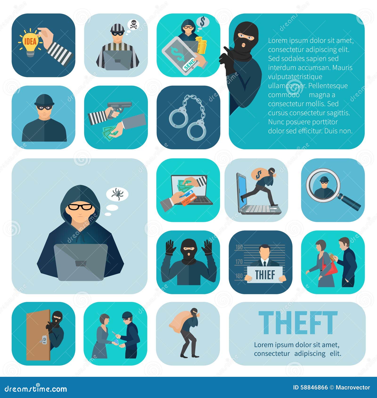 Stealing Icons Set stock vector. Illustration of handcuffs - 58846866