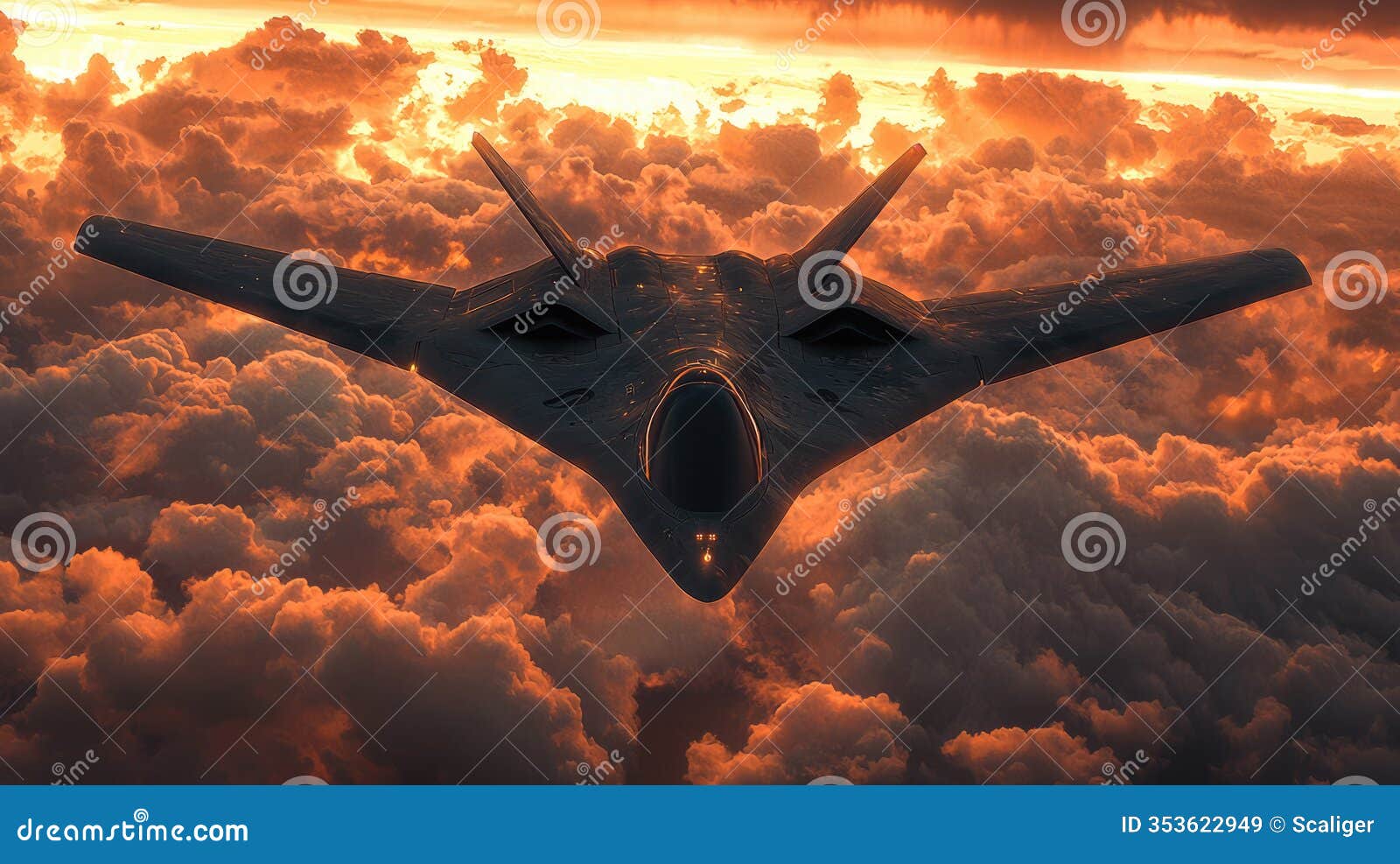 Stealth Aircraft Soaring Above Dramatic Sunset Clouds Stock ...