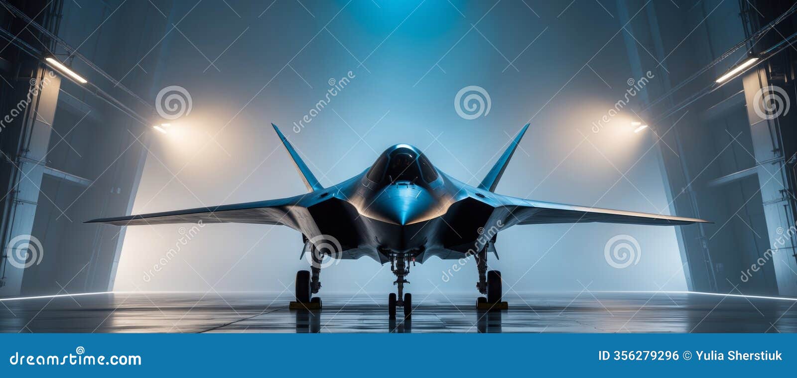 Stealth Fighter Jet in Spotlight at Modern Hangar Stock Photo - Image ...