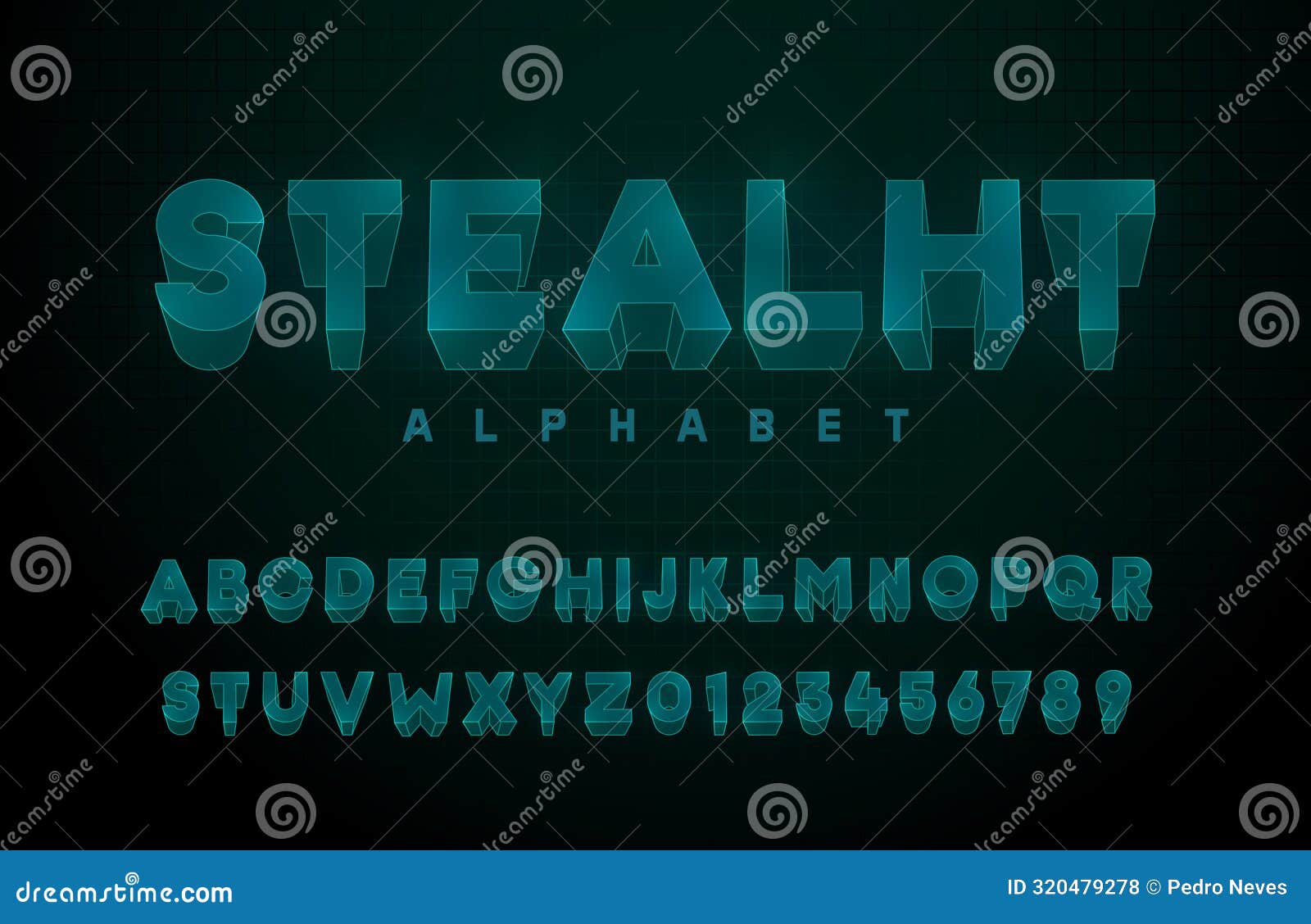 Stealth Premium Alphabet in Green Night Vision Colors. Vector 3d Neon ...