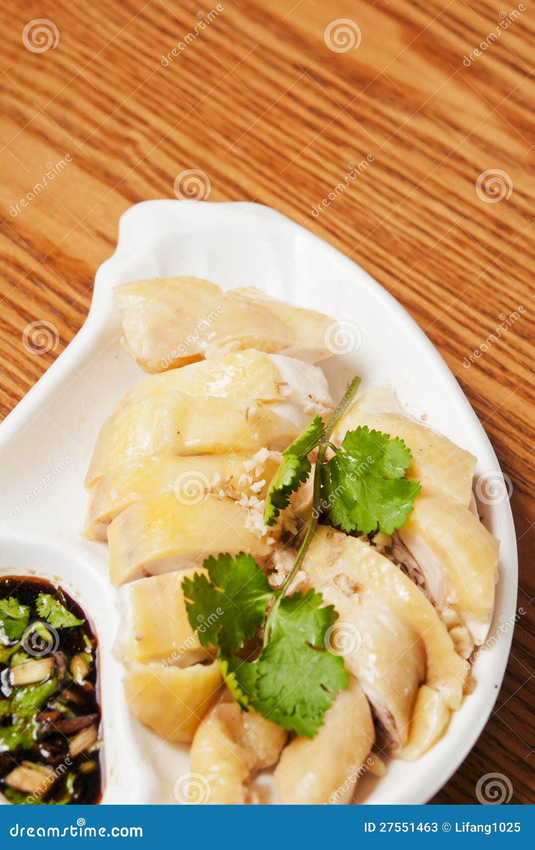 Steam Chicken With Rice Or Hainanese Chicken Rice. Close Up Shot Stock ...