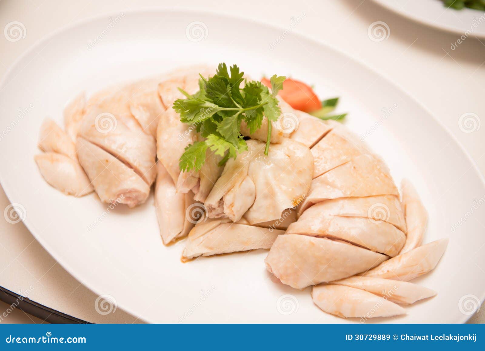 Steam Chicken With Rice Or Hainanese Chicken Rice. Close Up Shot Stock ...