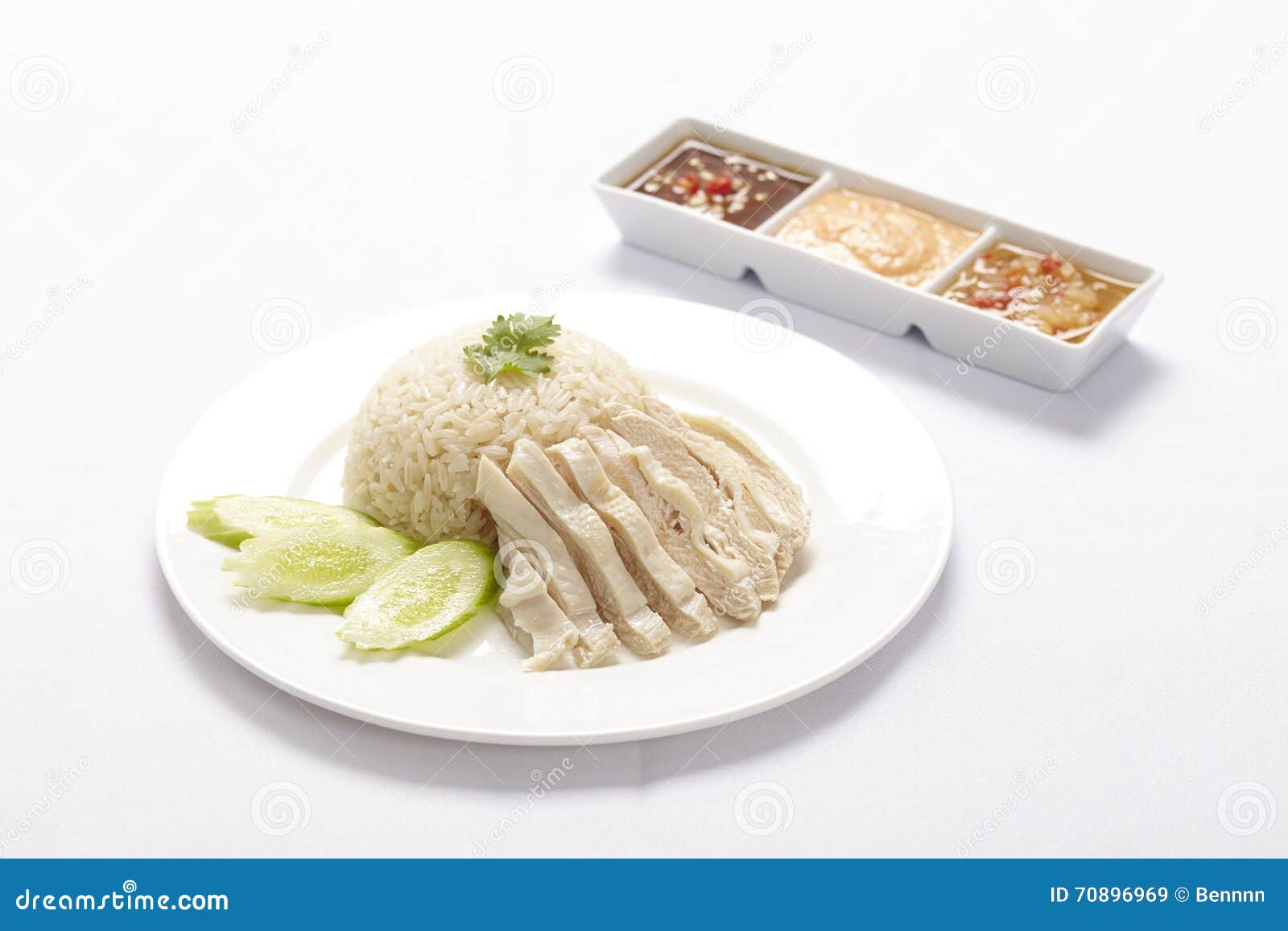 Steam Chicken With Rice Or Hainanese Chicken Rice. Close Up Shot Stock ...
