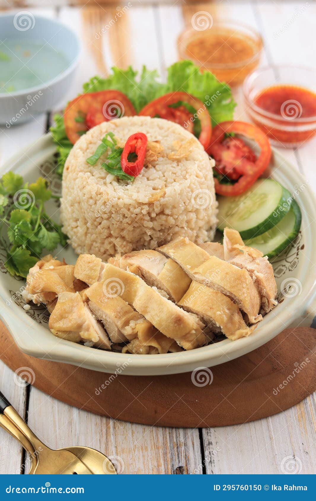 Steam Chicken with Rice or Hainan Chicken Rice Stock Photo - Image of ...
