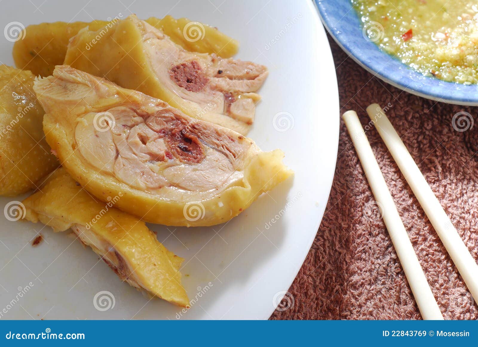 Steam Chicken With Rice Or Hainanese Chicken Rice. Close Up Shot Stock ...