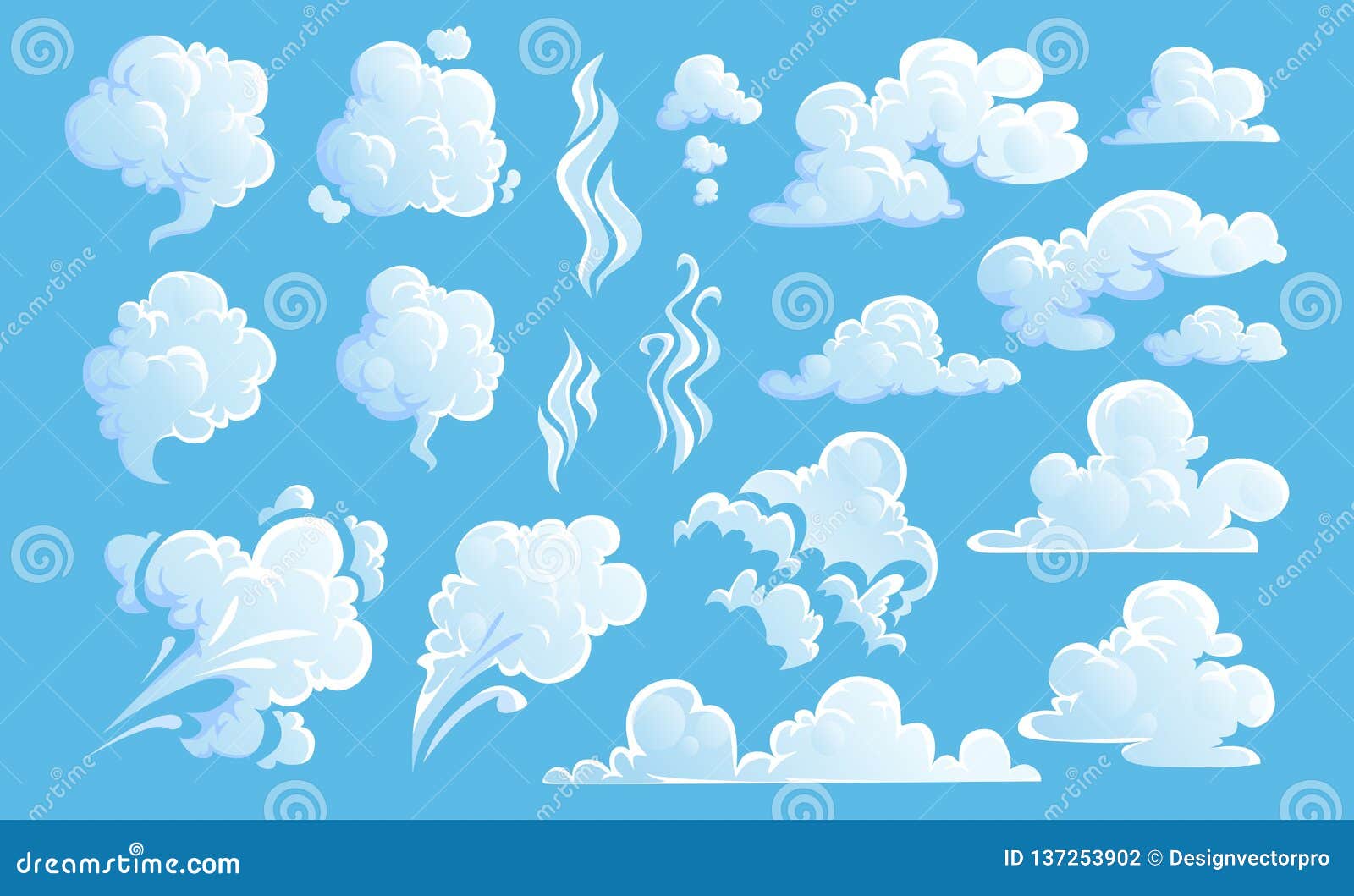 Steam Clouds. Cartoon Dust Smoke Smell Vfx Explosion Vapour Storm ...