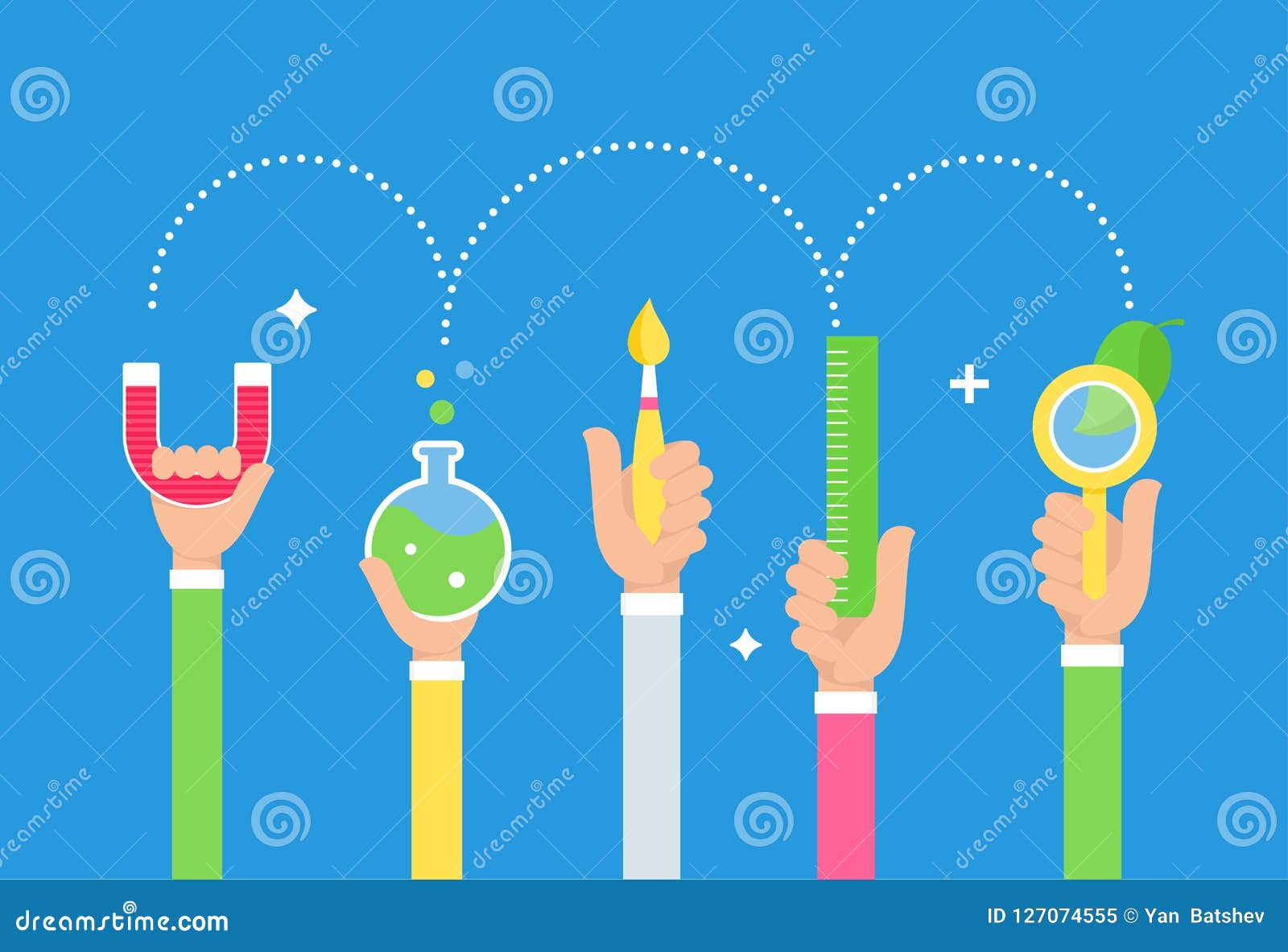 Steam Education Approach. Arts and Science. Students Holding Tools in ...