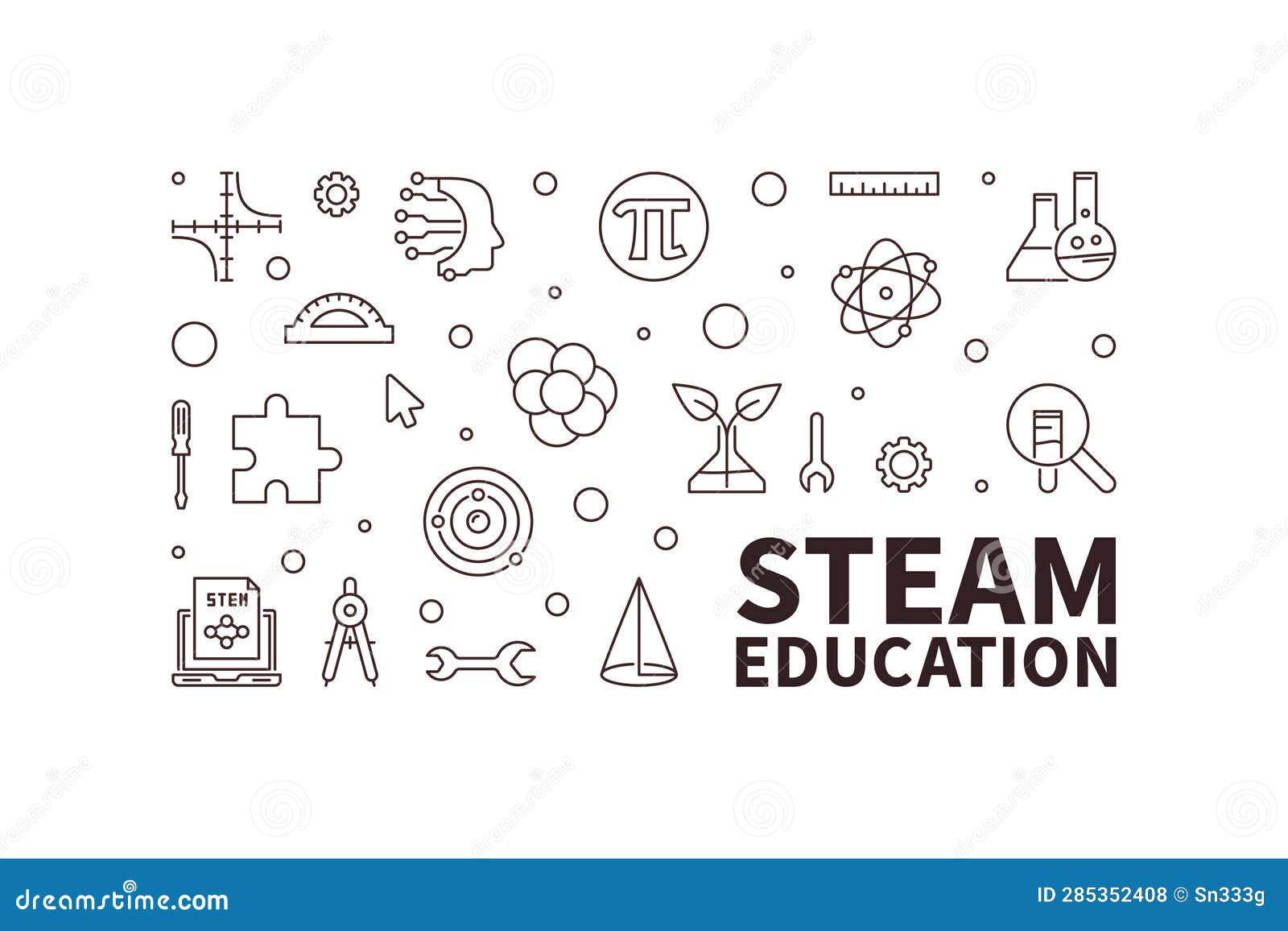 STEAM Education Horizontal Vector Line Illustration. Science ...