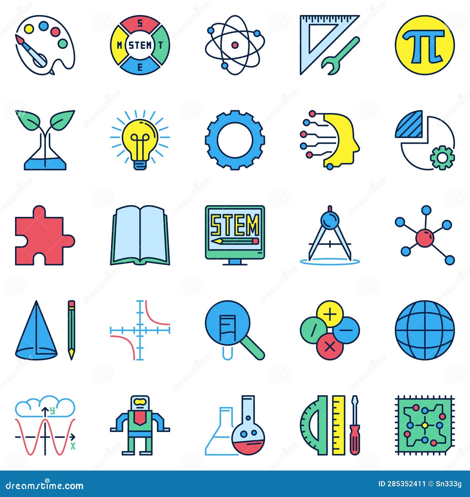 STEAM Education Icons Set - Science, Tech, Engineering, Art and Math ...