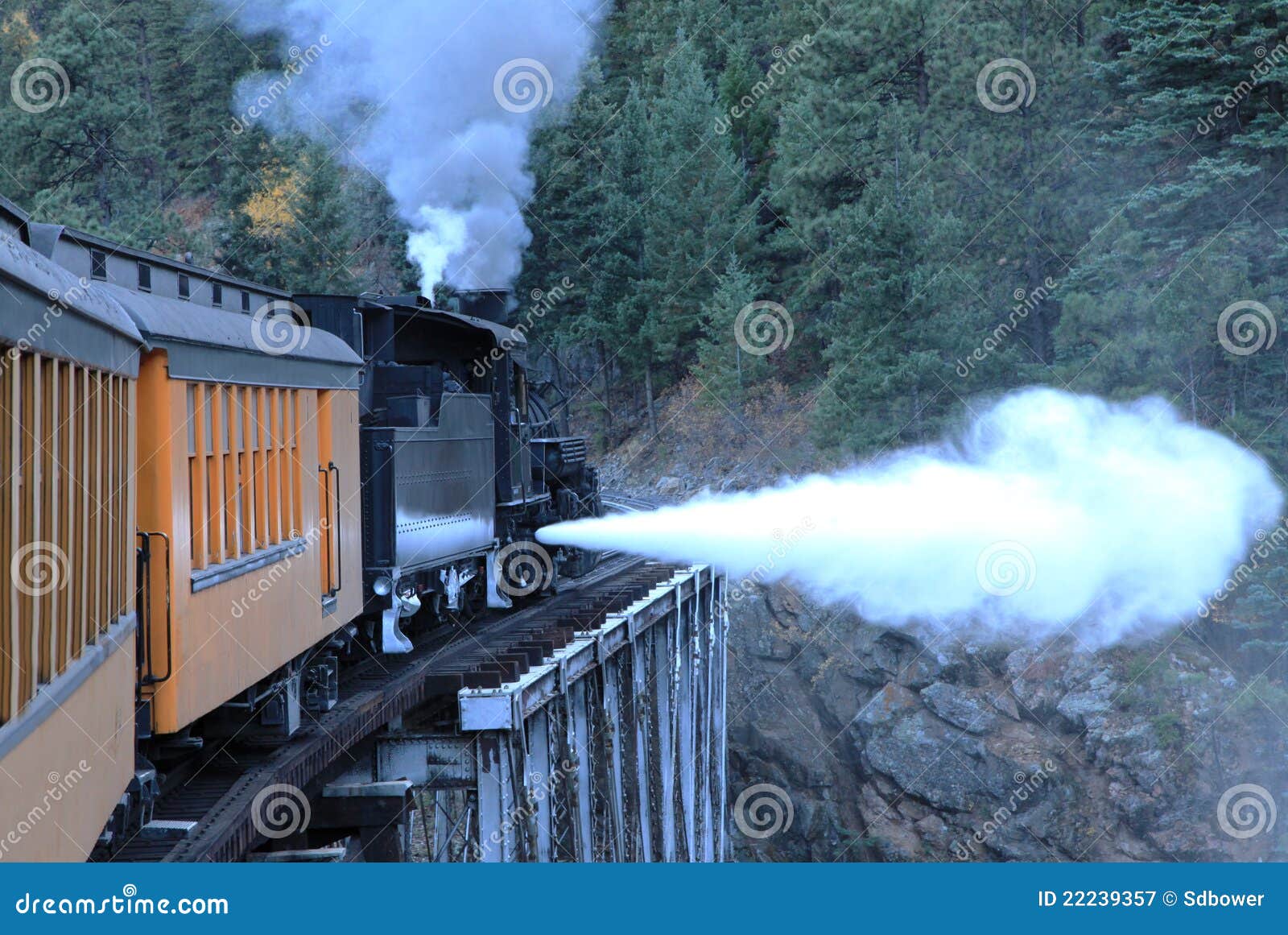 Steam Engine on Bridge in the Rocky Mountains Stock Image - Image of ...